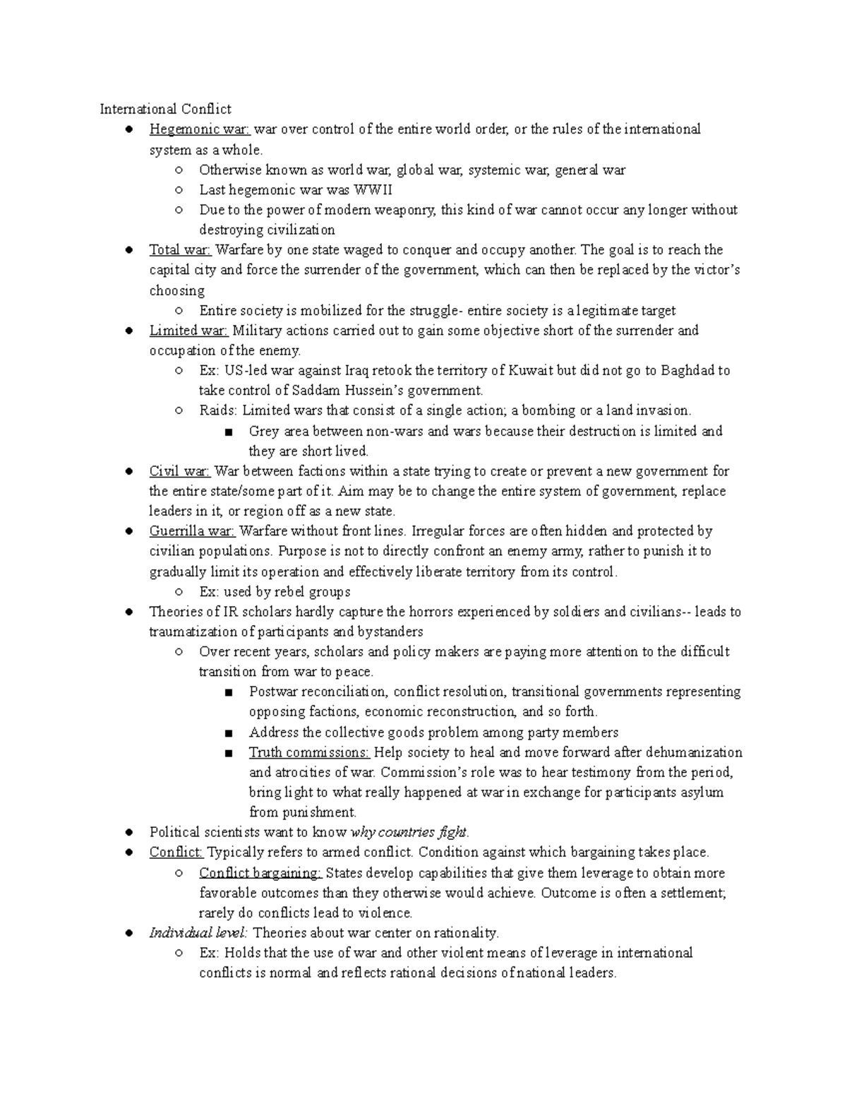 Chapter 5 Notes - International Conflict Hegemonic war: war over ...