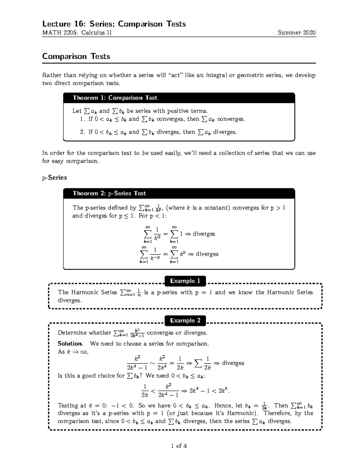L16 - Series; Comparison Tests - Lecture 16: Series; Comparison Tests ...