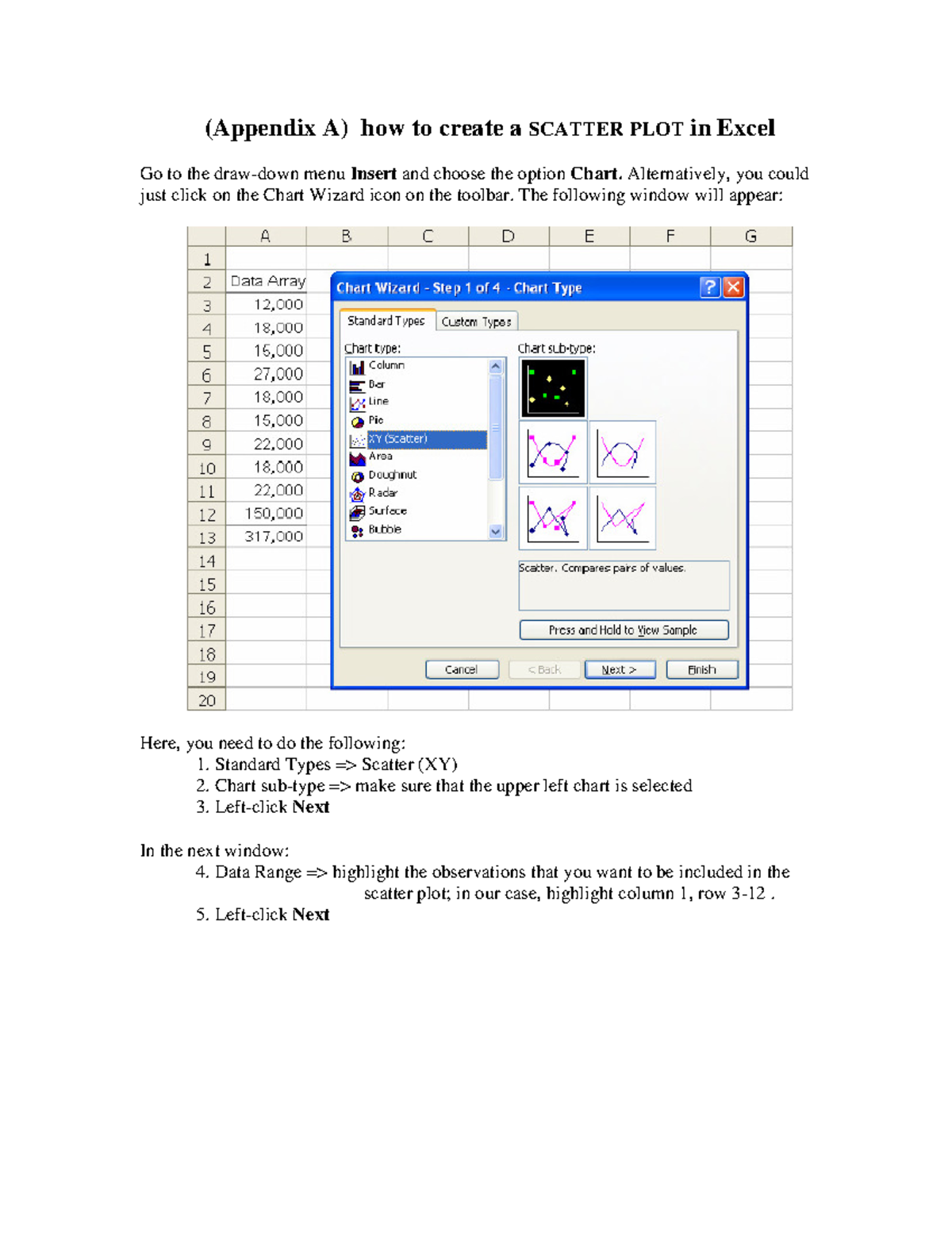 Doc 3 - Notes - (Appendix A) how to create a SCATTER PLOT in Excel Go ...