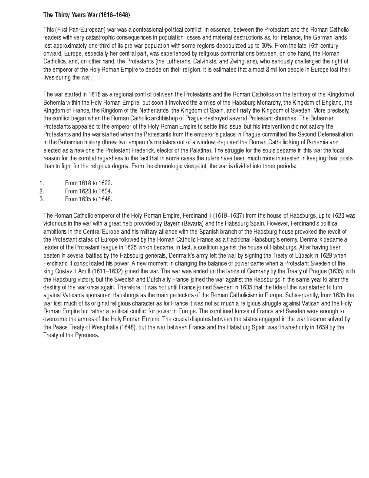 The Thirty Years War - notes - The Thirty Years War (1618−1648) This ...