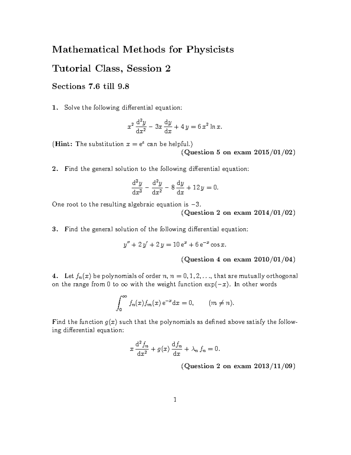 Tutorial work - Polynomials order - Mathematical Methods for Physicists ...