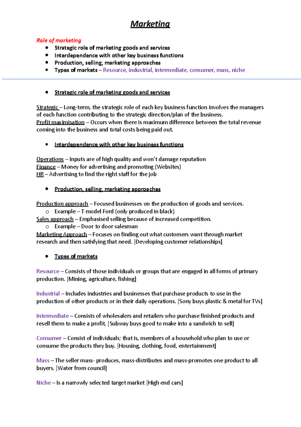 2020-BUS-Marketing-Notes 1 - Role of marketing Strategic role of ...