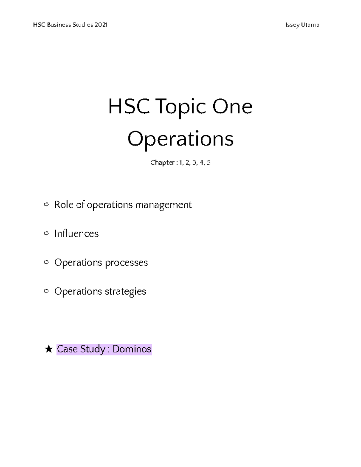HSC BUS INESS OPERATIONS - HSC Topic One Operations ####### Chapter : 1 ...