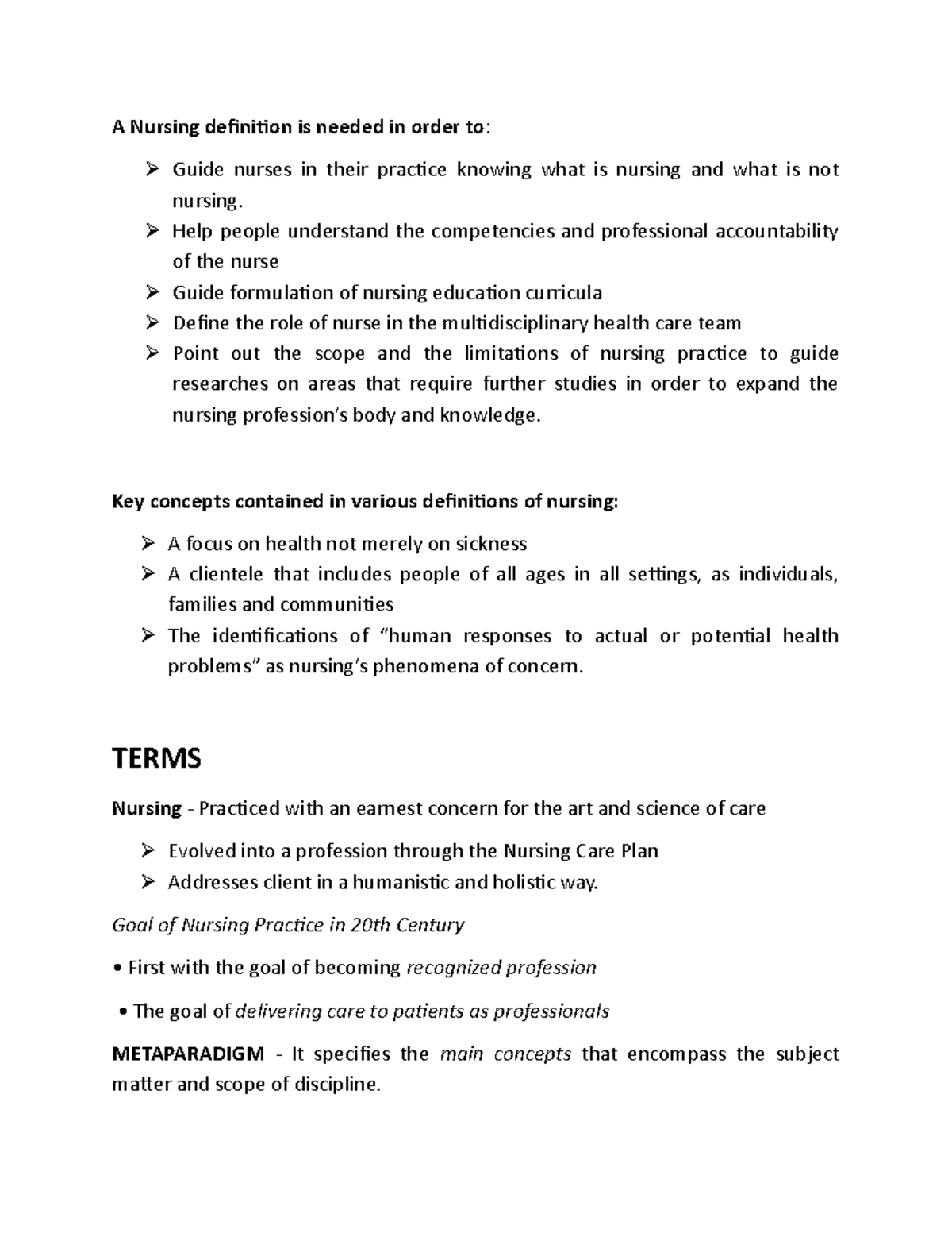 Fundamentals OF Nursing - A Nursing definition is needed in order to ...