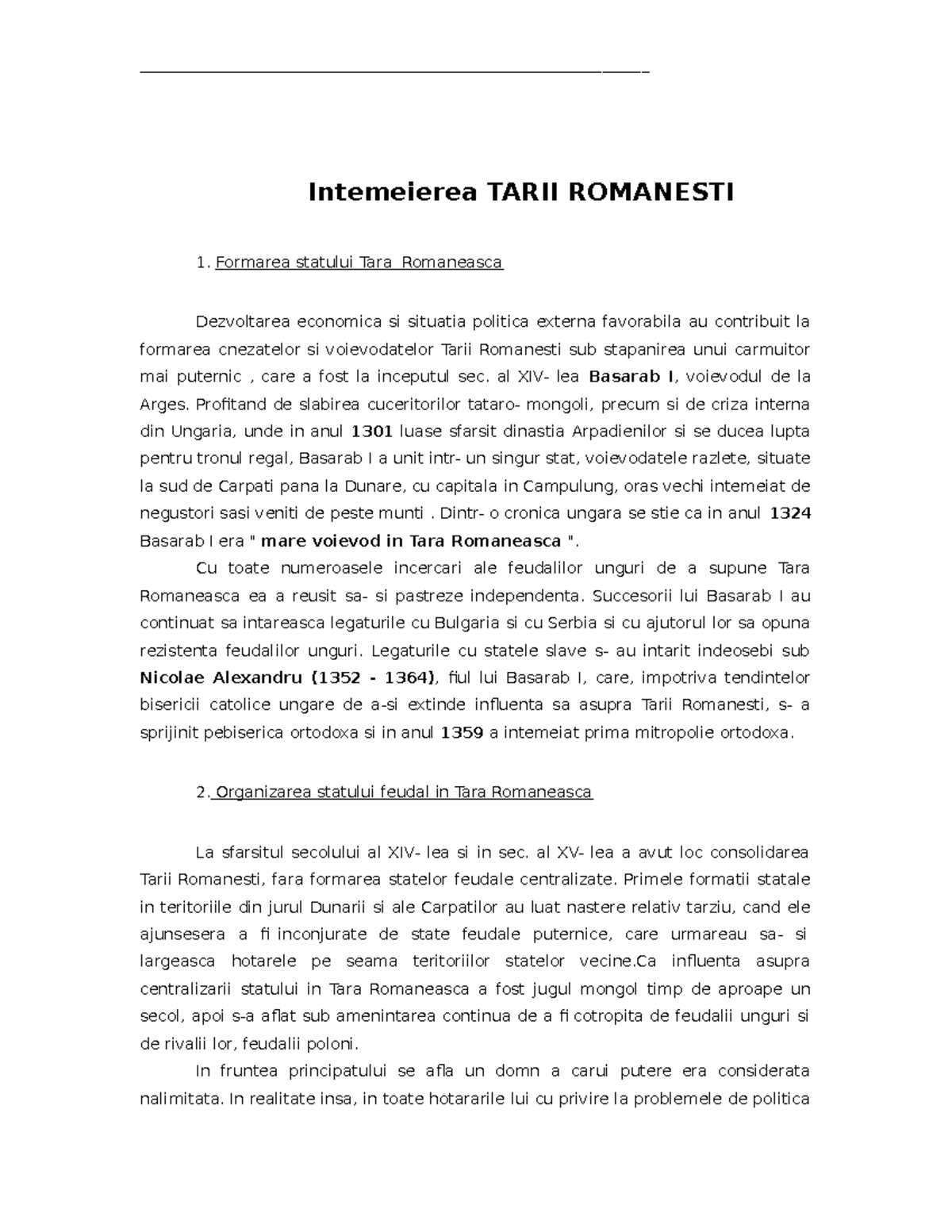 Intemeierea Tarii Romanesti
