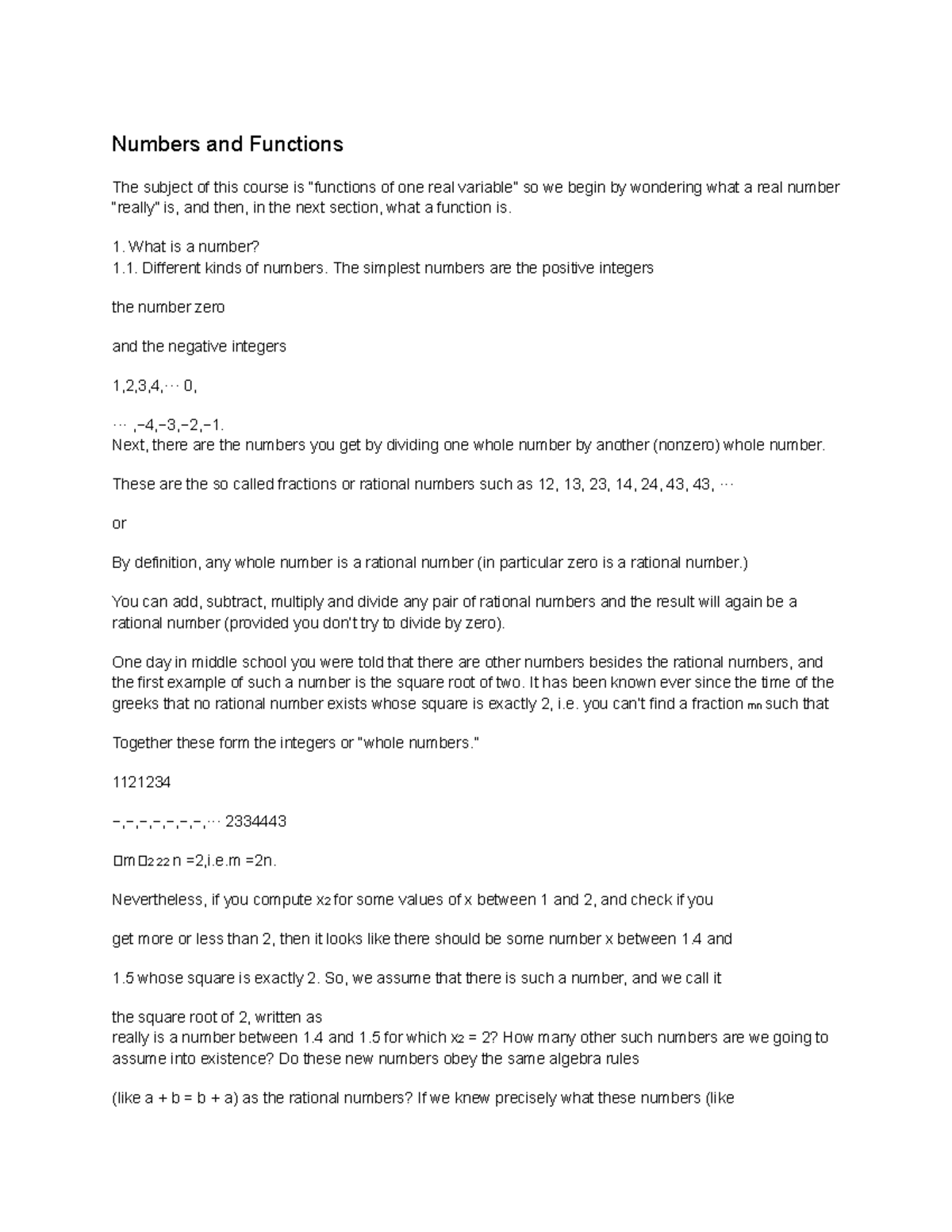 Notes 51 - lecture note - Numbers and Functions The subject of this ...