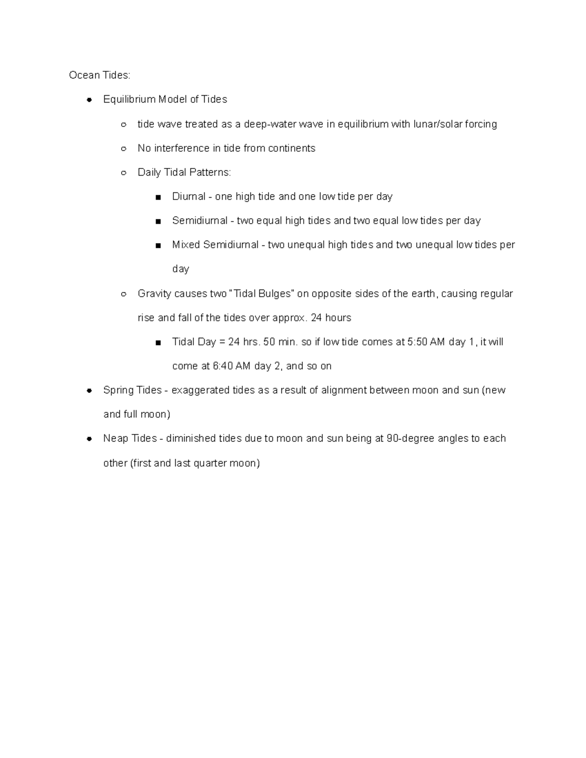 9 14 15 Class Notes - Ocean Tides: Equilibrium Model of Tides tide wave ...
