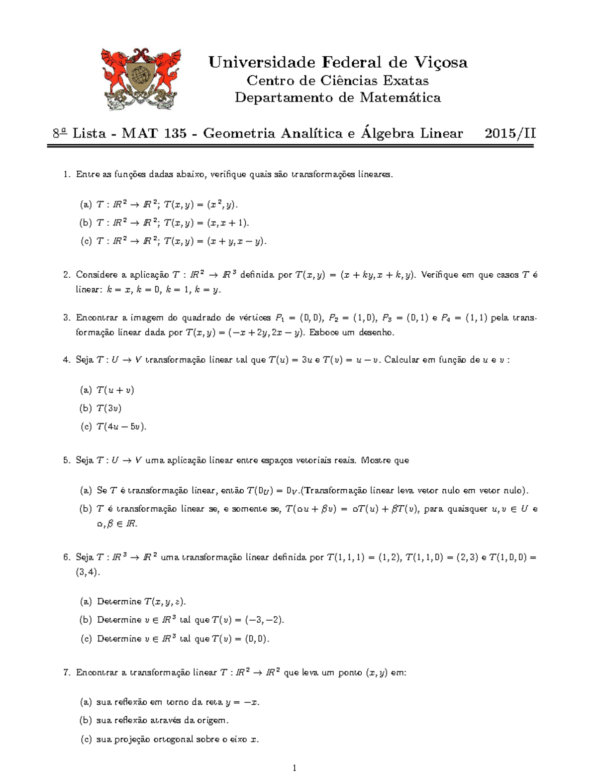 Lista 8 MAT135 - 2015 - MAT 135 - 2015-II - Universidade Federal de Vi ...