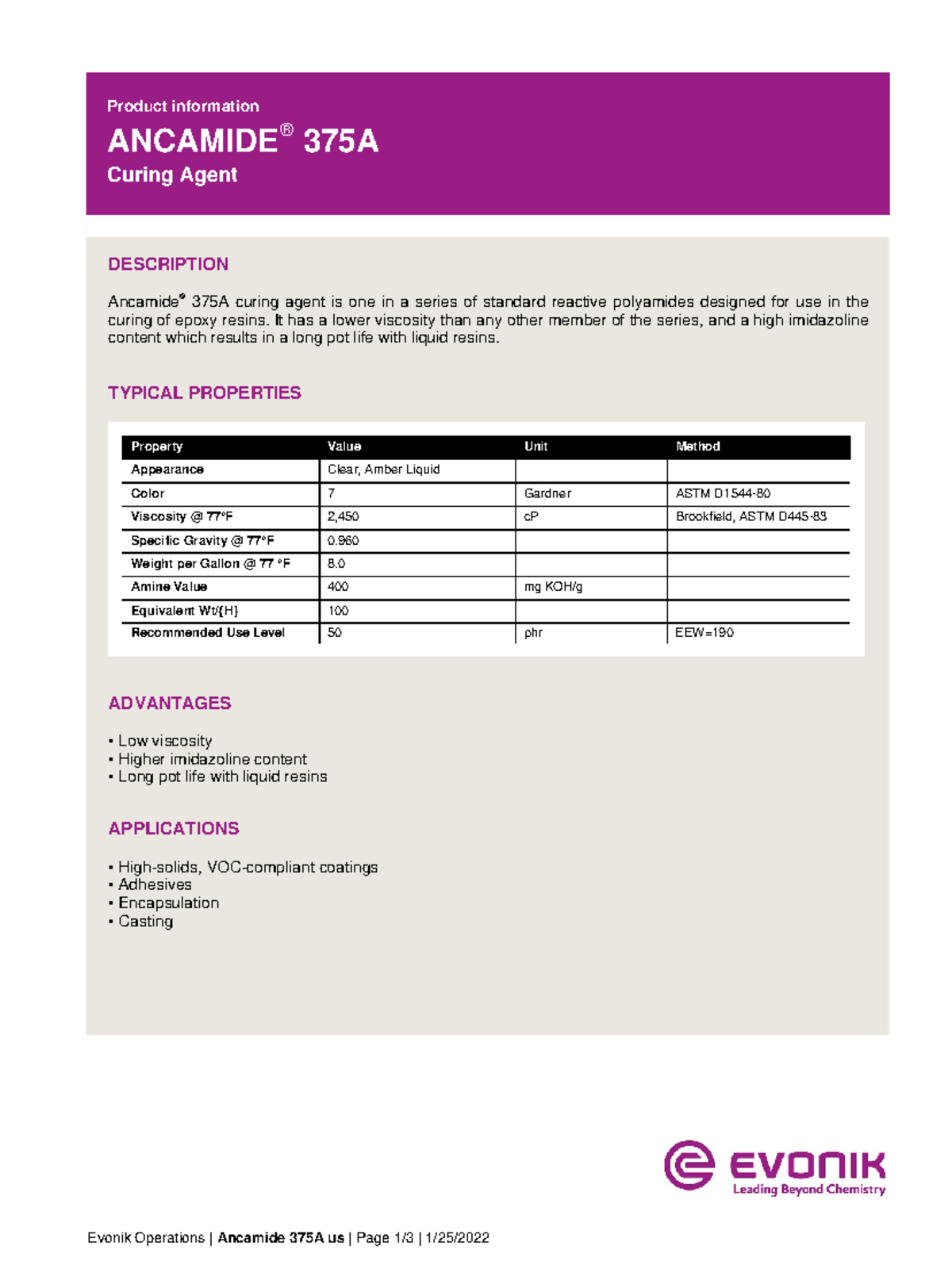 Ancamide 375a us - doc - Product information ANCAMIDE 375A Curing Agent ...