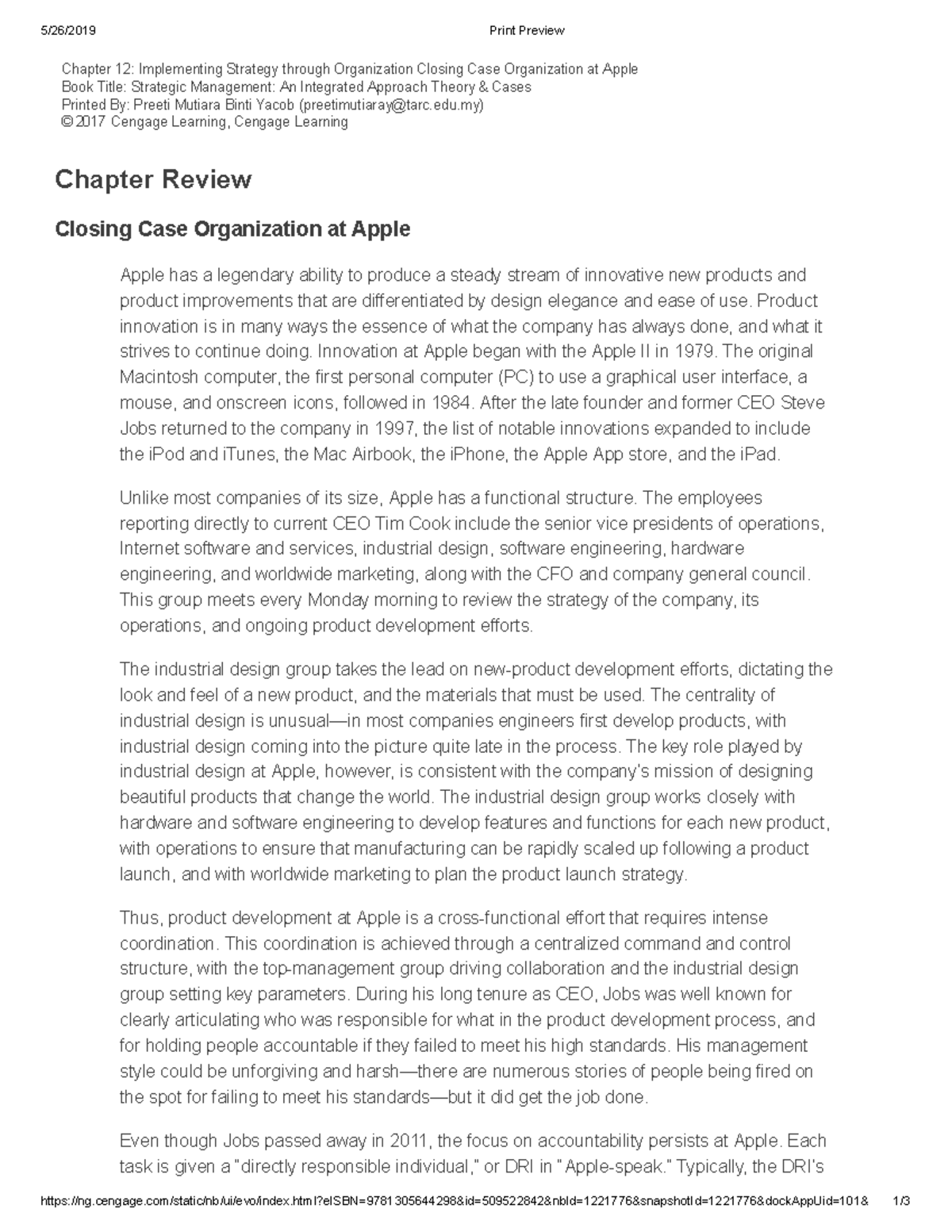 Tutorial 11 case org Apple - strategic planning & management - StuDocu