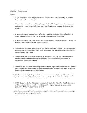 NUR 4310 Module 4 Study Guide - Module 4 Study Guide: Selecting a ...