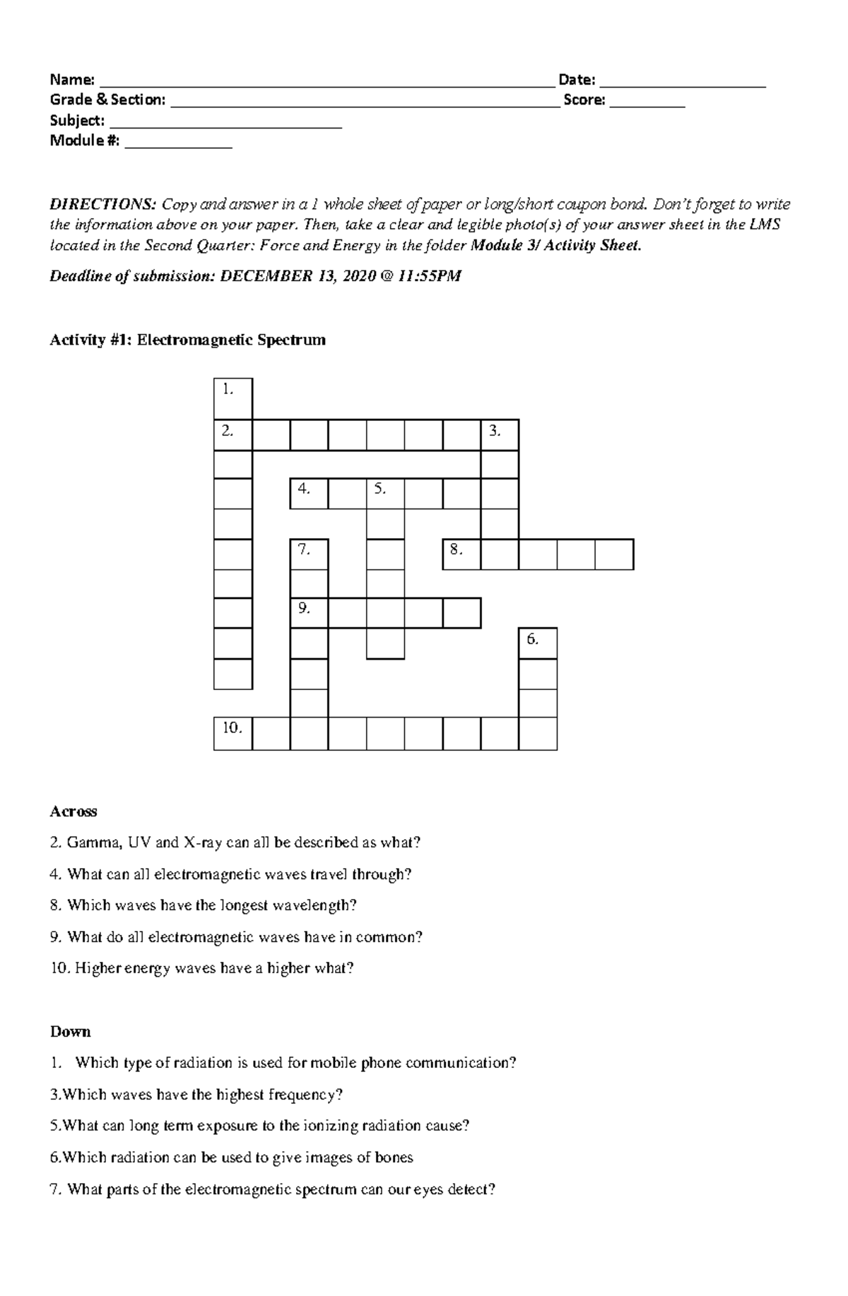 Science 10 Q2 Module 3 - Name ...