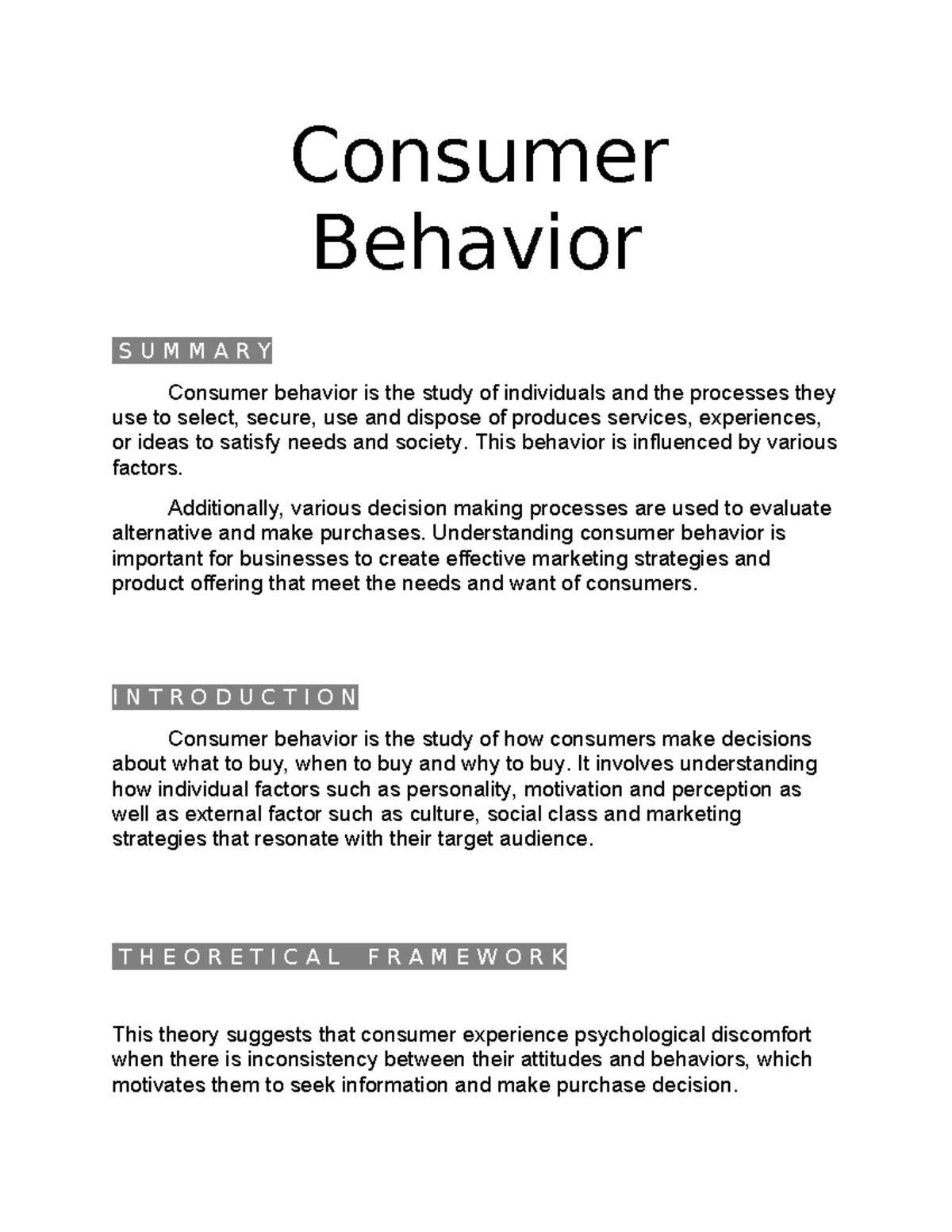 Climate Change - Consumer Behavior S U M M A R Y Consumer behavior is ...