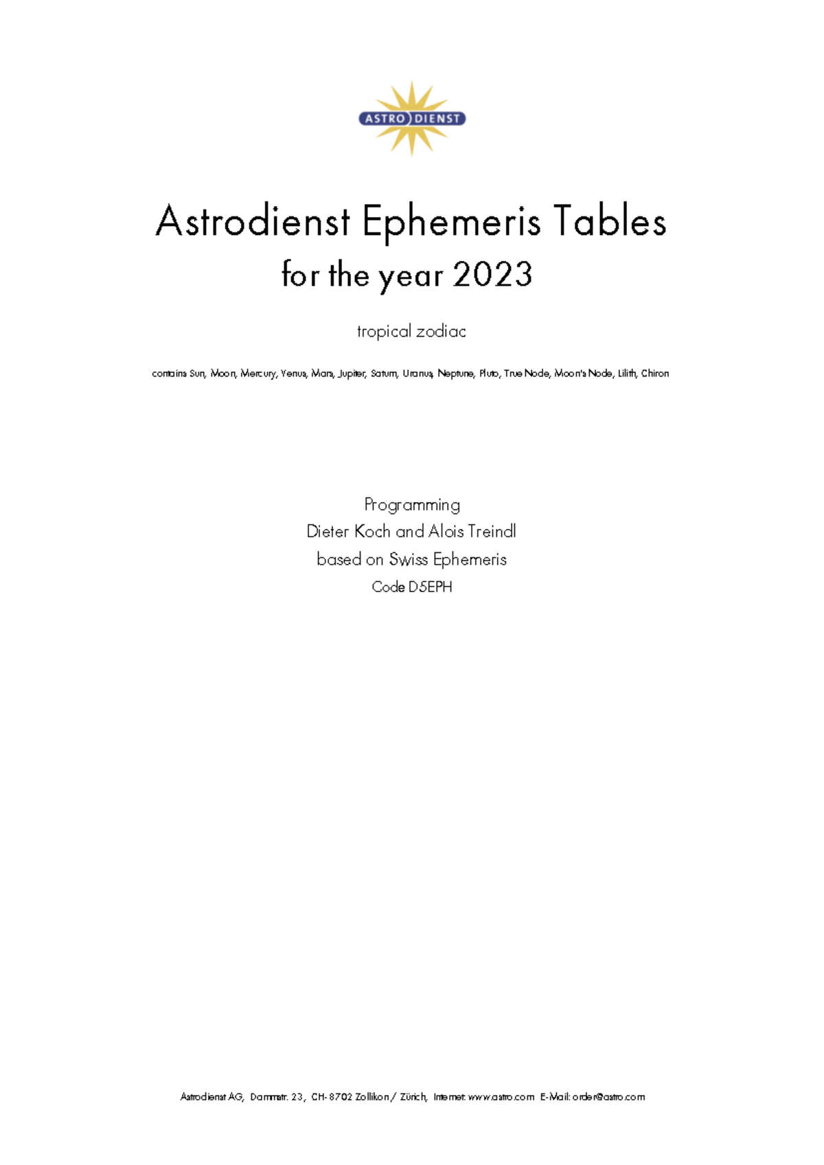 Ae 2023 - frreff - Astrodienst Ephemeris Tables for the year 2023 ...