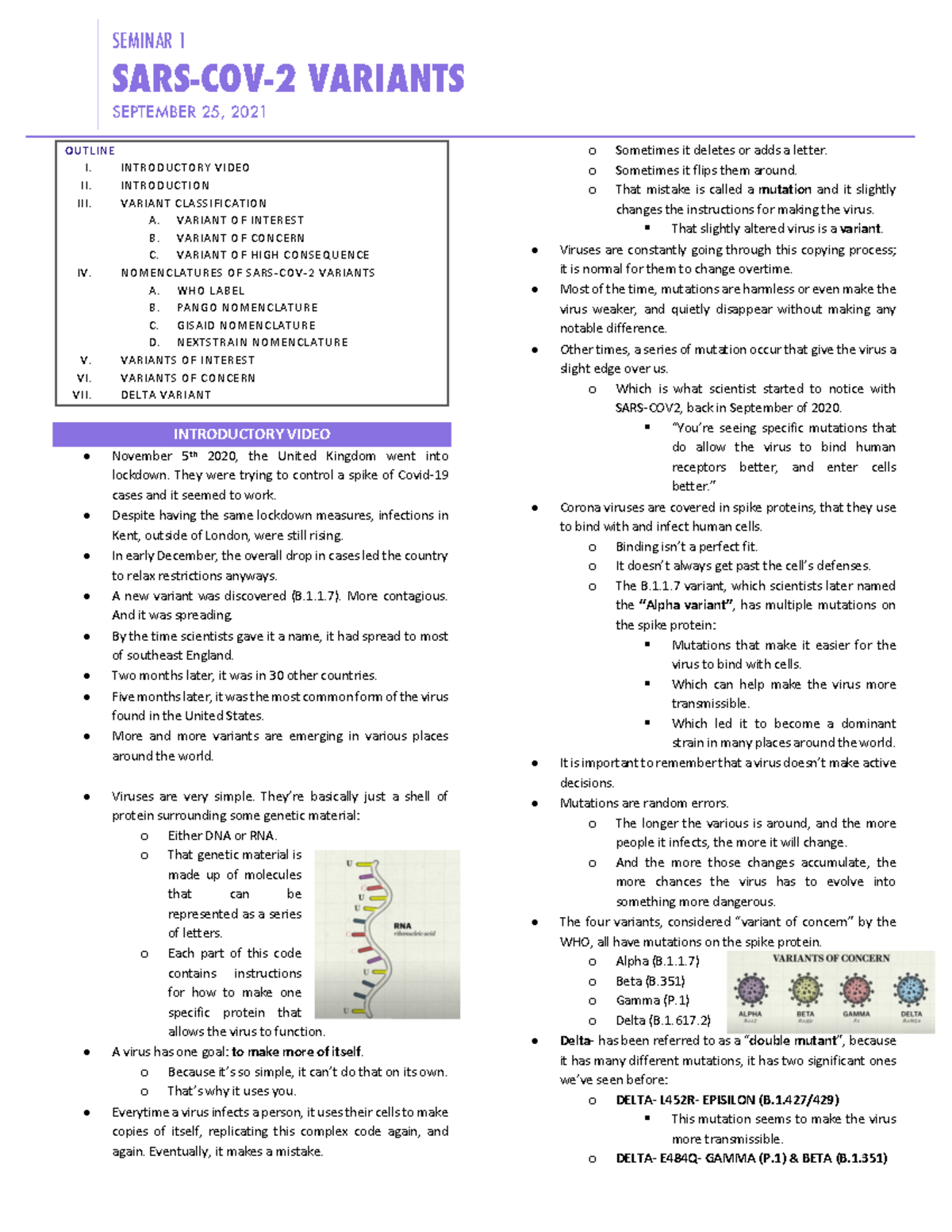 SARS-COV-2- Variants MV - SEMINAR 1 SARS-COV-2 VARIANTS SEPTEMBER 25 ...