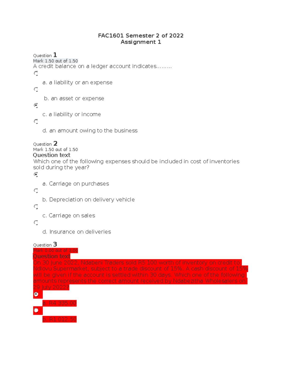 FAC1601 Ass 1-3 S2 2022 - Online Assessment 1-3 - FAC1601 Semester 2 of ...