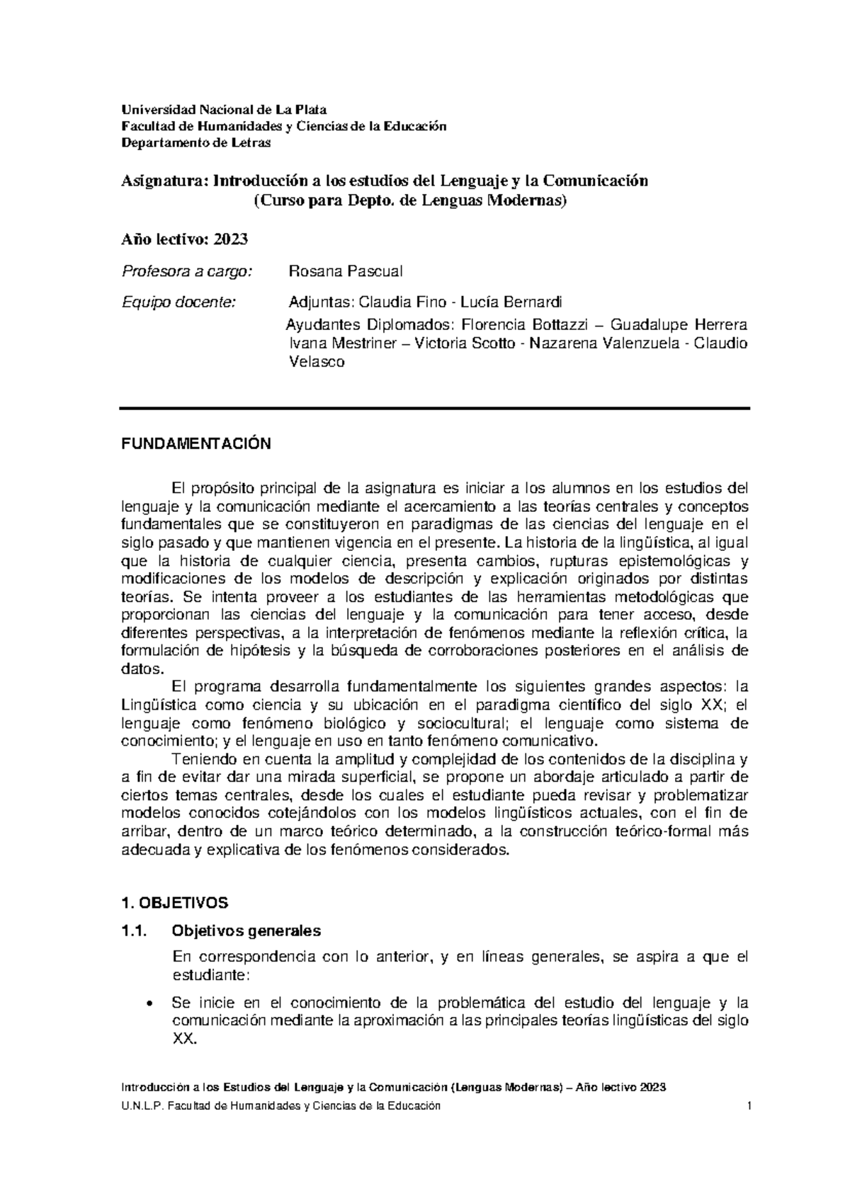Programa IELC (LM) 2023 - Introducción a los Estudios del Lenguaje y la Comunicación (Lenguas ...