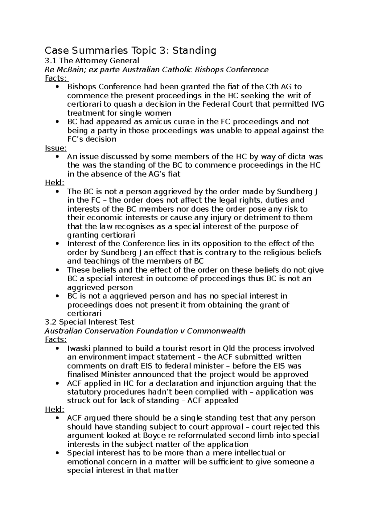 Cases - Case Summaries - Case Summaries Topic 3: Standing 3 The ...