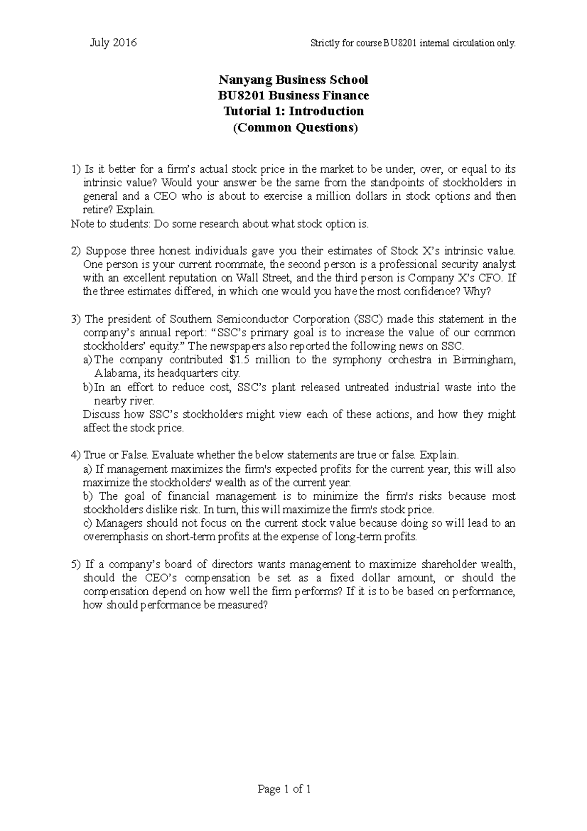 Tut01q - tutorial - July 2016 Strictly for course BU8201 internal ...