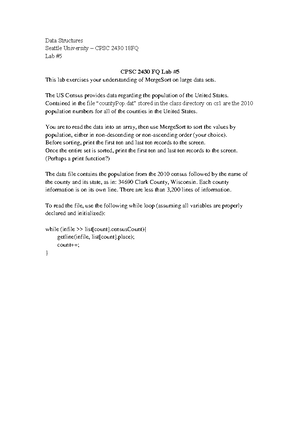 CPSC 2430 Lab 3 - BST - Data Structures Seattle University – CPSC 2430 18FQ Lab CPSC 2430 FQ Lab ...