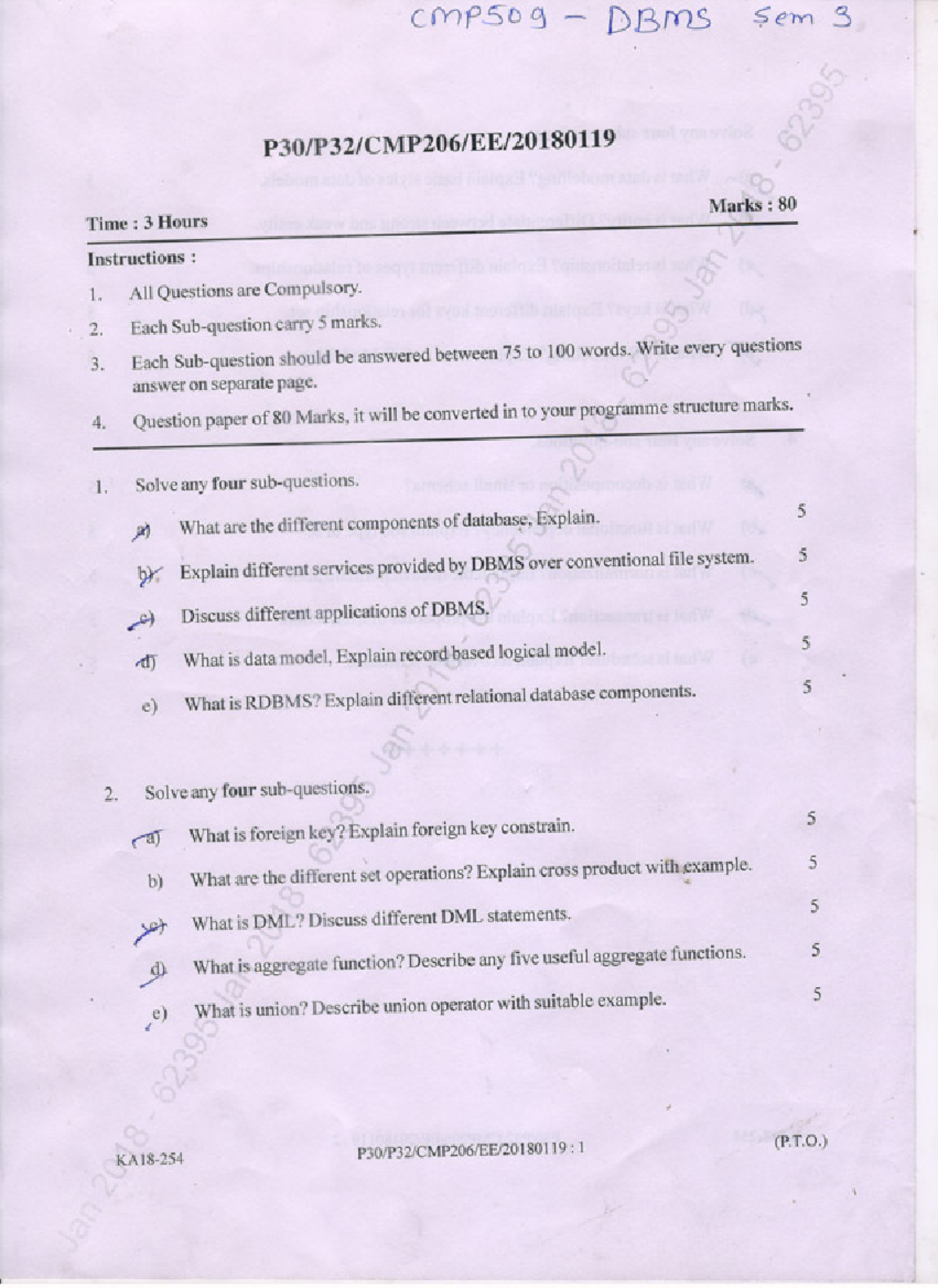 Paper DBMS - .... - Bachelors of Computer Applications - Studocu