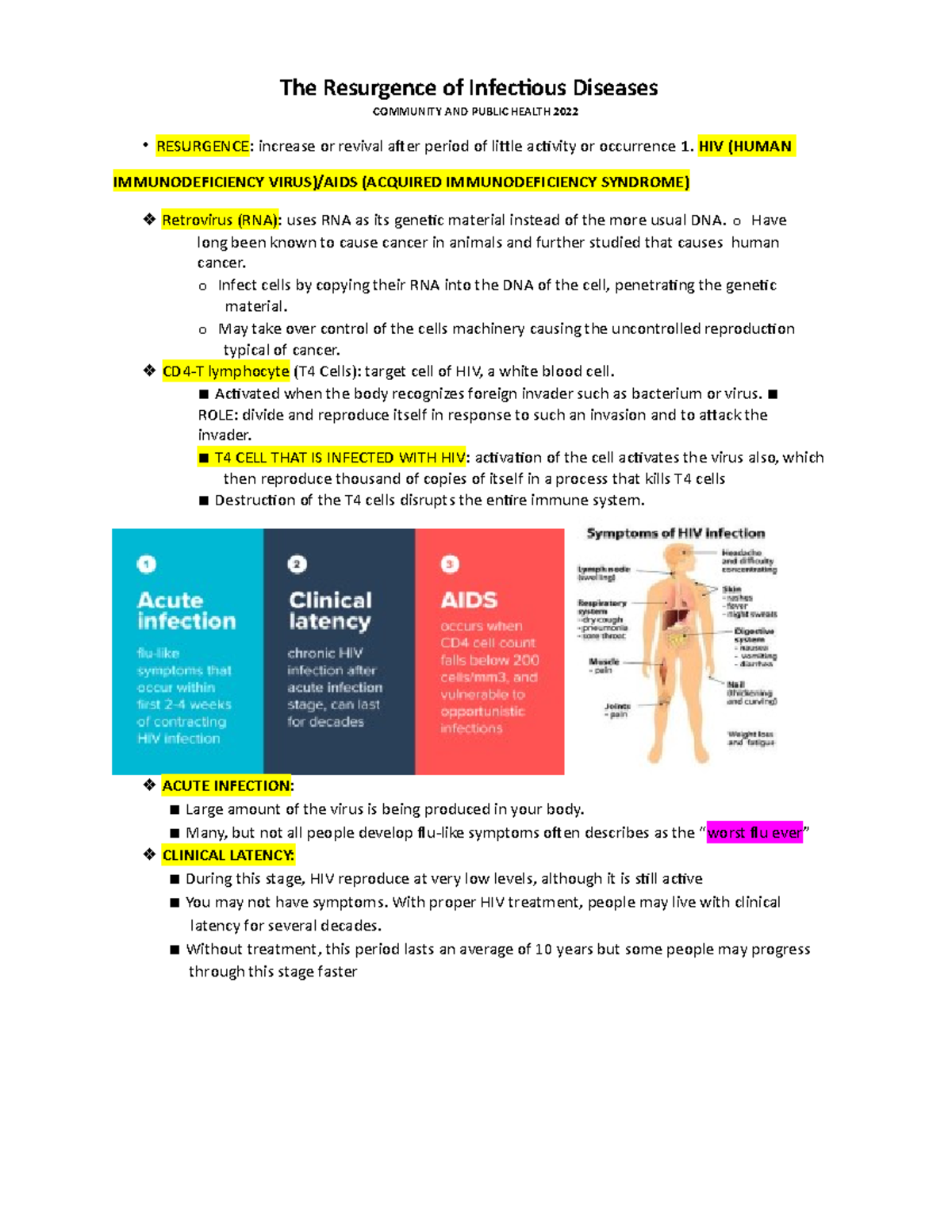 The Resurgence of Infectious Diseases (Lecture Lesson 2 for Midterm ...
