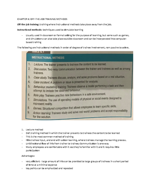 Chapter 9 study notes - CHAPTER 9: TRAINING DELIVERY. 8 Training ...