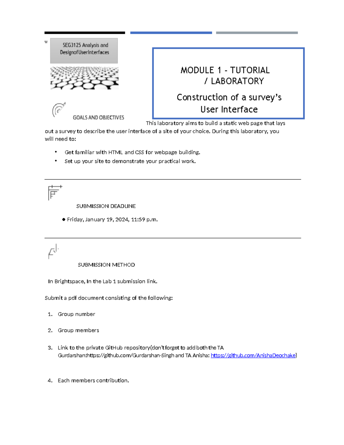 Lab 1 Lab 1 For Seg3125 Winter 2024 Module 1 Tutorial Laboratory Construction Of A