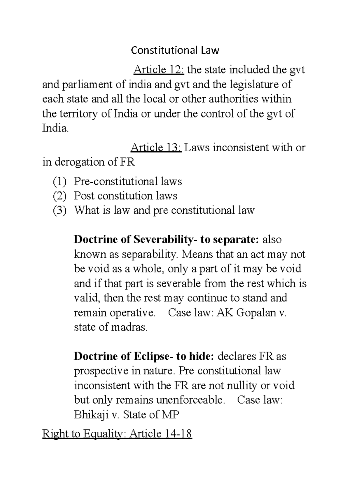 Constitutional Law - Constitutional Law Article 12: the state included ...