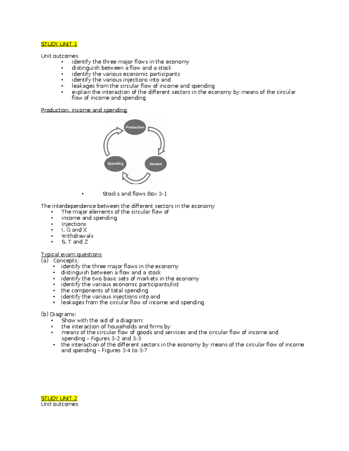 ECS1601-breakdown of study units - STUDY UNIT 1 Unit outcomes - identify the three major flows ...