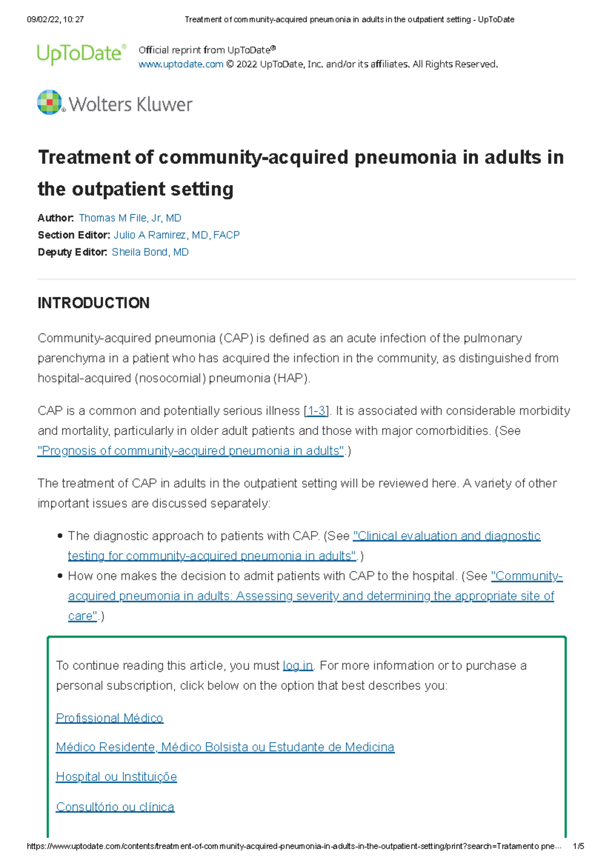 Up To Date - Treatment of community-acquired pneumonia in adults in the ...