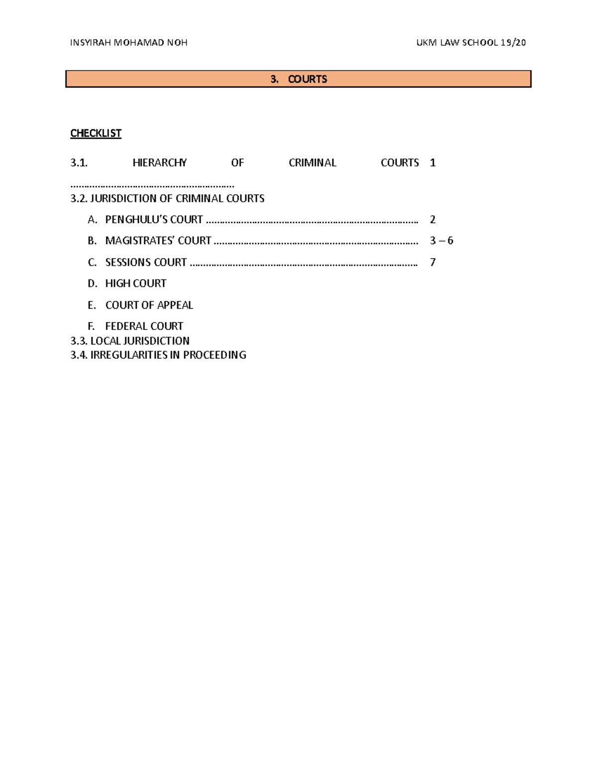 Courts (Jurisdiction) - 3. COURTS CHECKLIST 3. HIERARCHY OF CRIMINAL ...