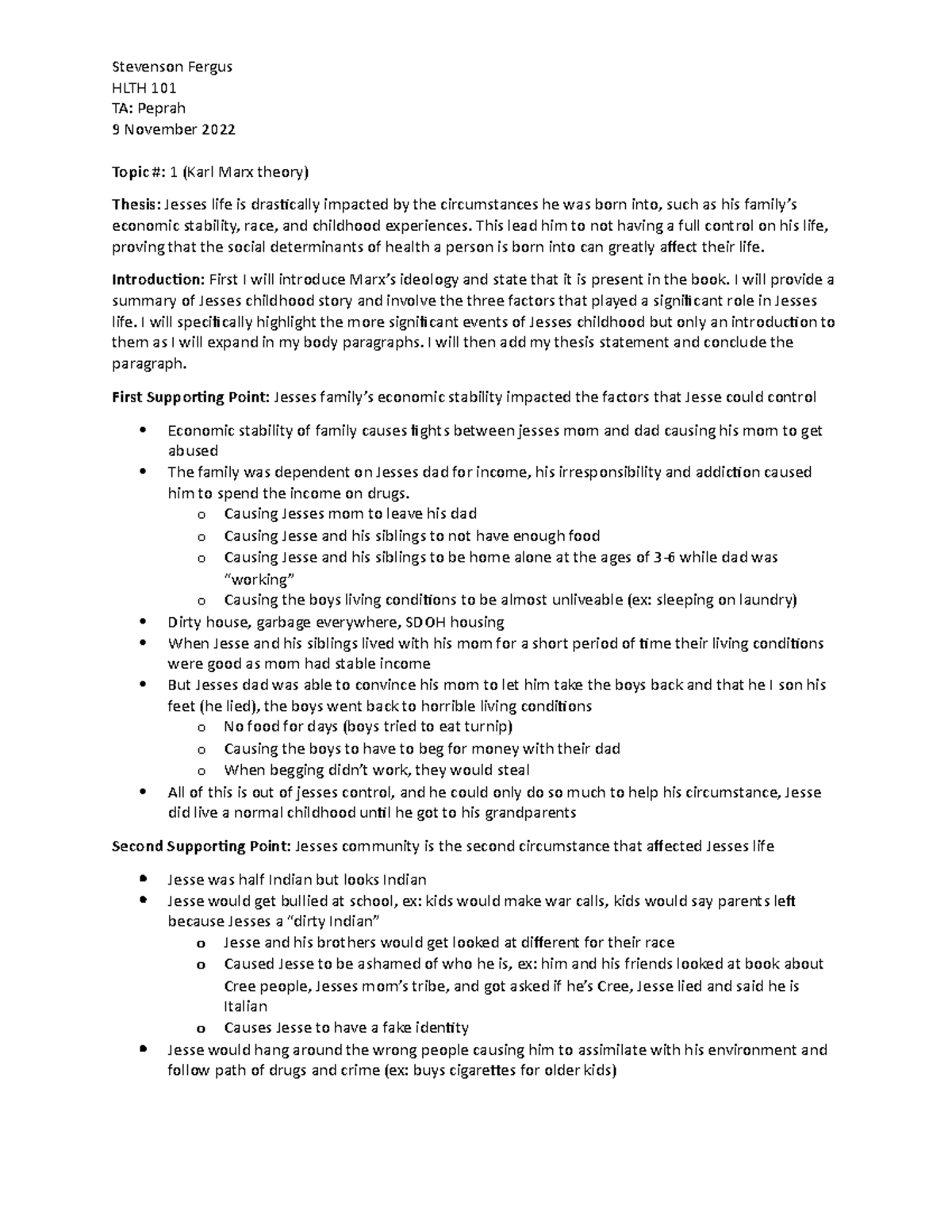 Final Essay Outline Submission - Stevenson Fergus HLTH 101 TA: Peprah 9 ...