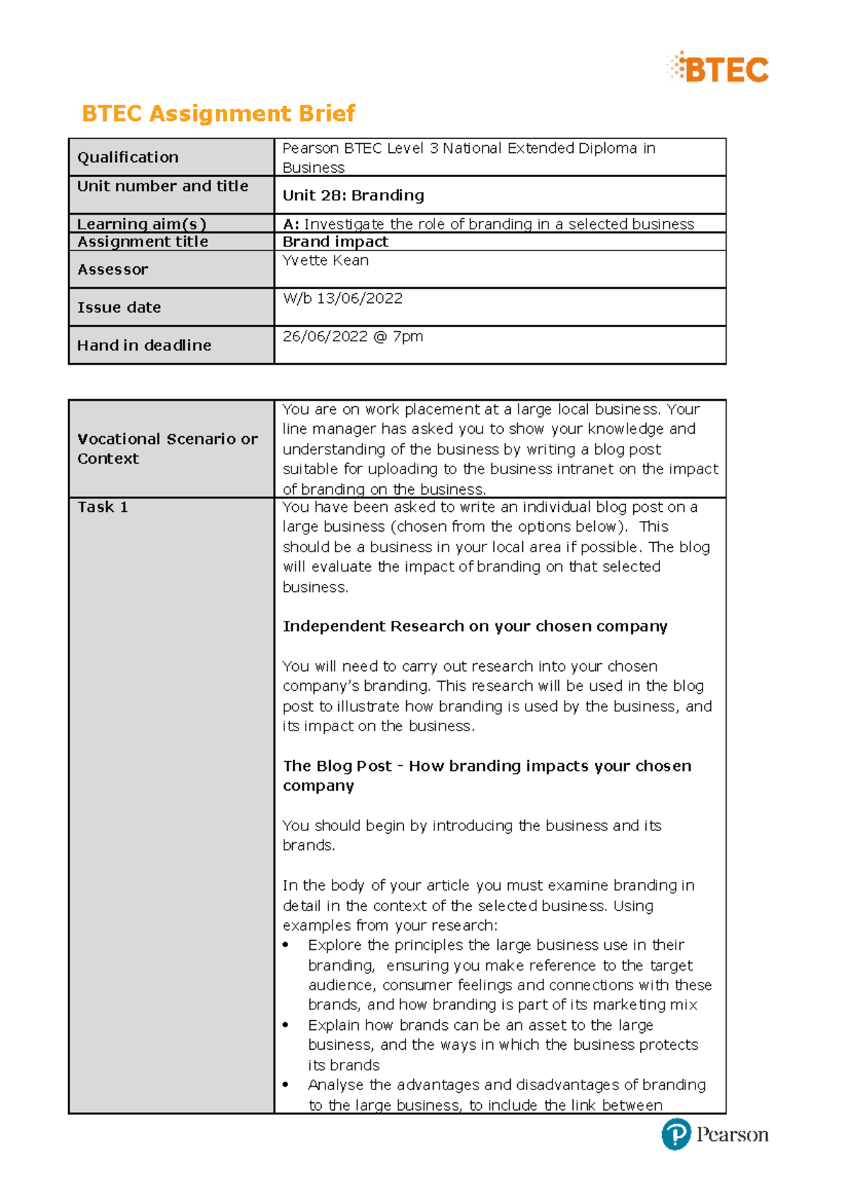 Assessment 1 - Final COPY - BTEC Assignment Brief Qualification Pearson BTEC Level 3 National ...