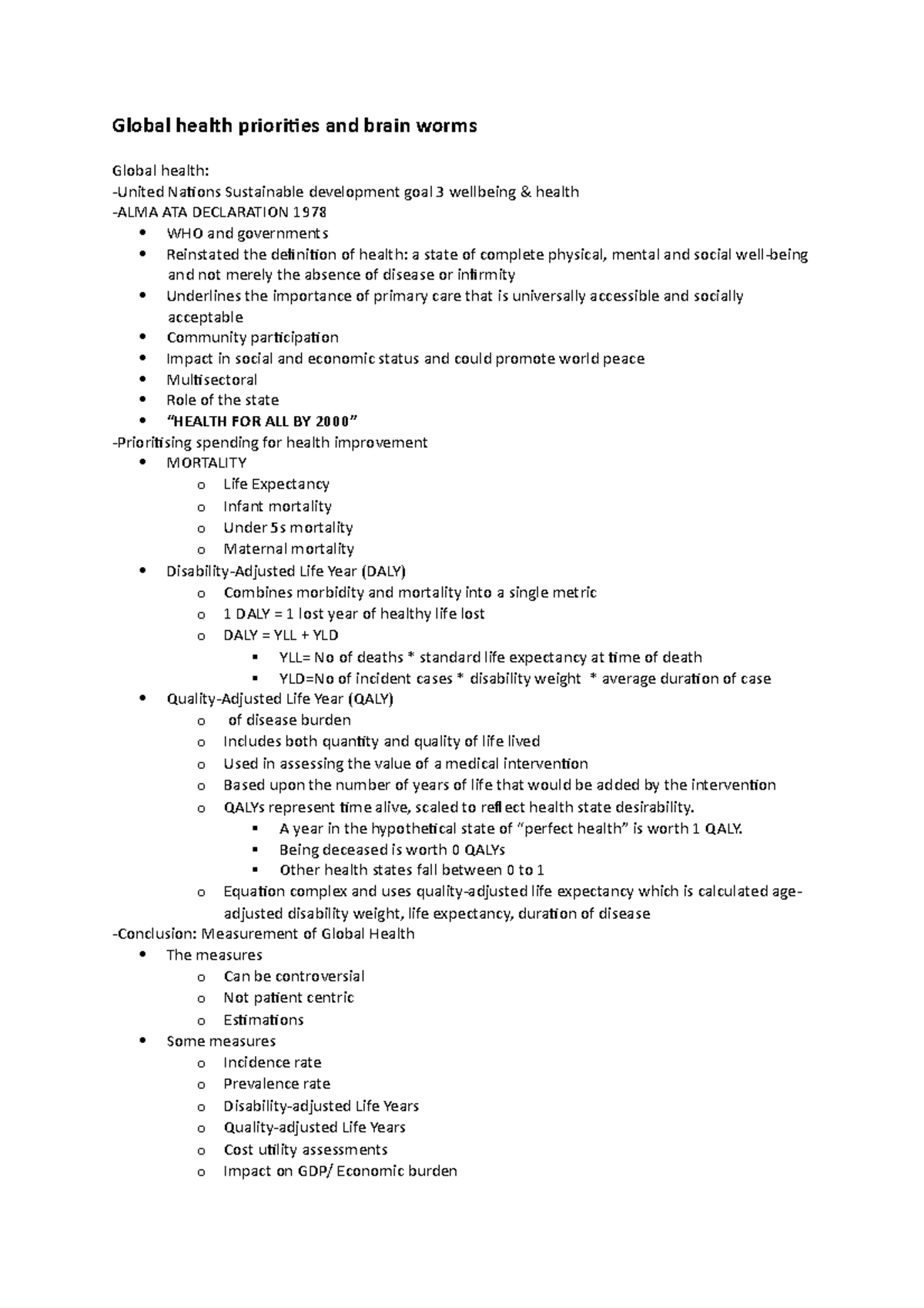 Global health priorities and brain worms - Global health priori琀椀es and ...