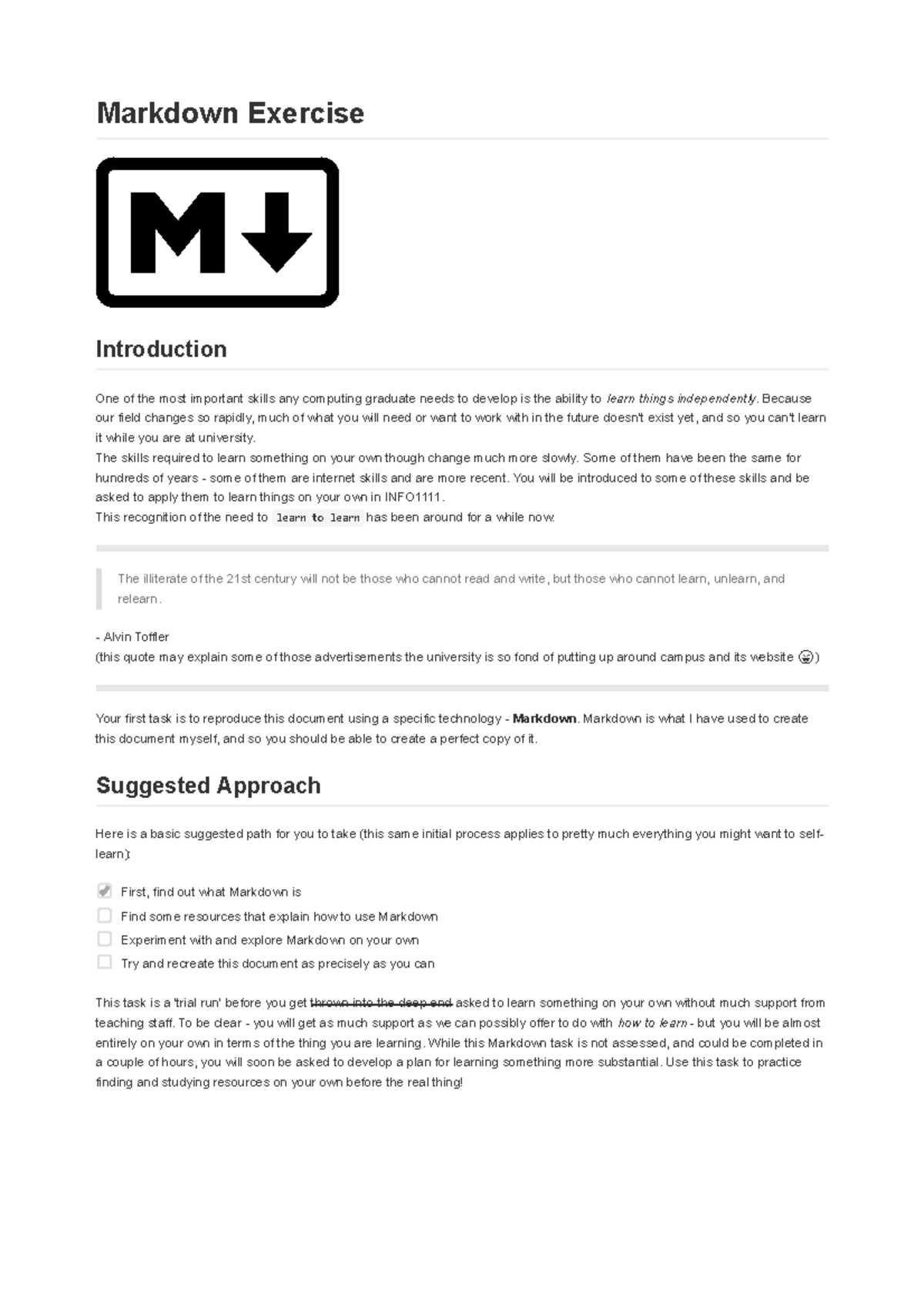 Markdown - tutorial work 1 - Markdown Exercise Introduction One of the ...
