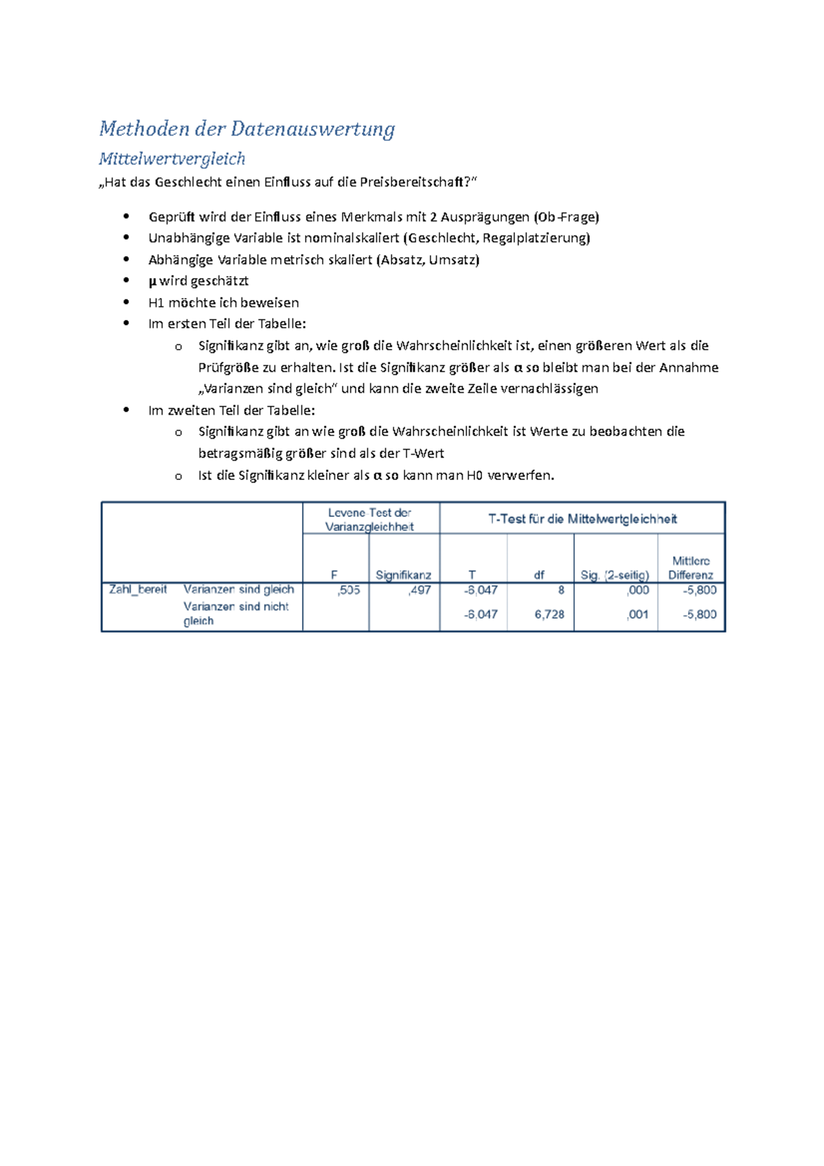 Methoden der Datenauswertung - Ist die Signifikanz als so bleibt man ...