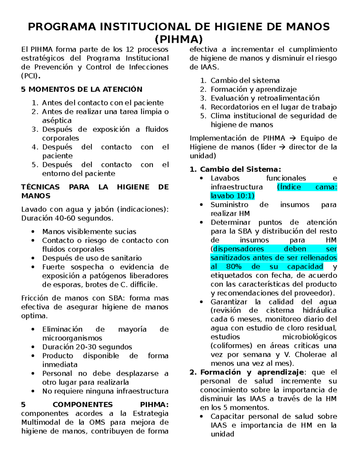 Resumen Pihma - Programa Institucional Higiene de Manos IMSS - PROGRAMA ...
