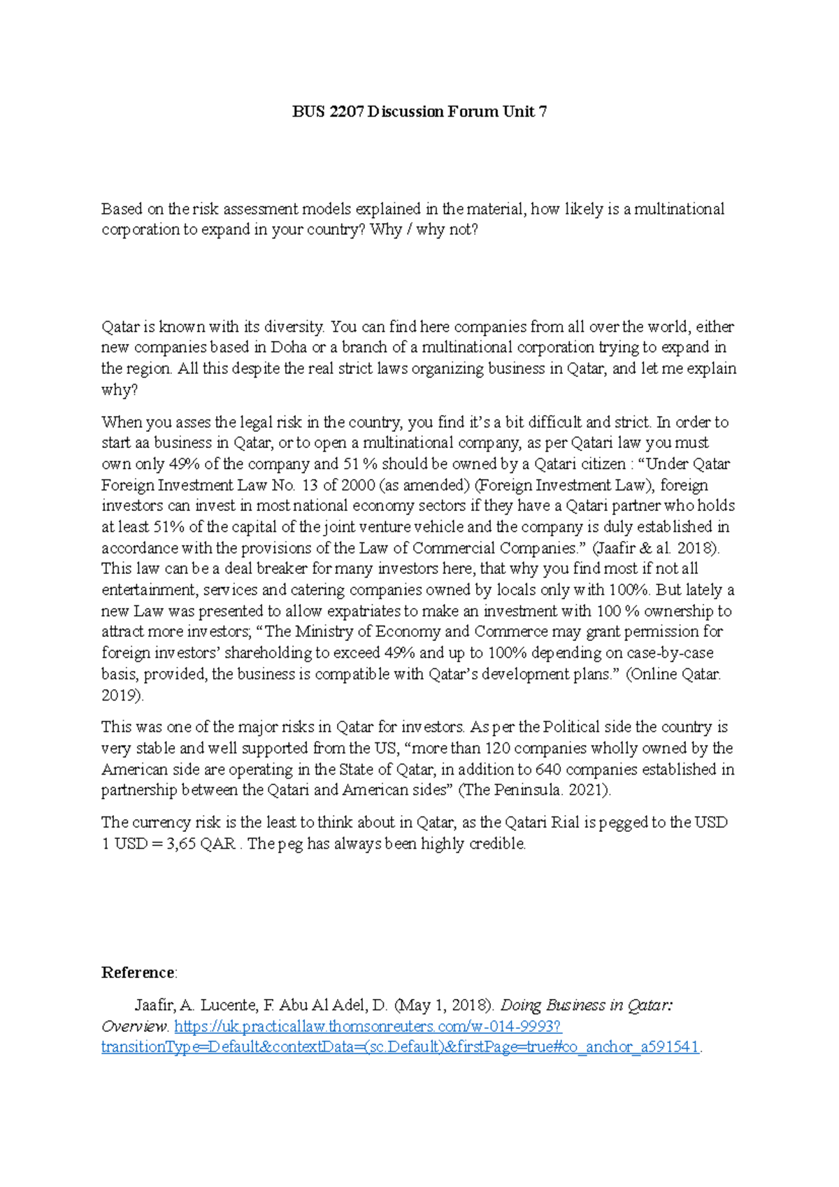 BUS 2207 Discussion Forum Unit 7 - BUS 2207 Discussion Forum Unit 7 ...