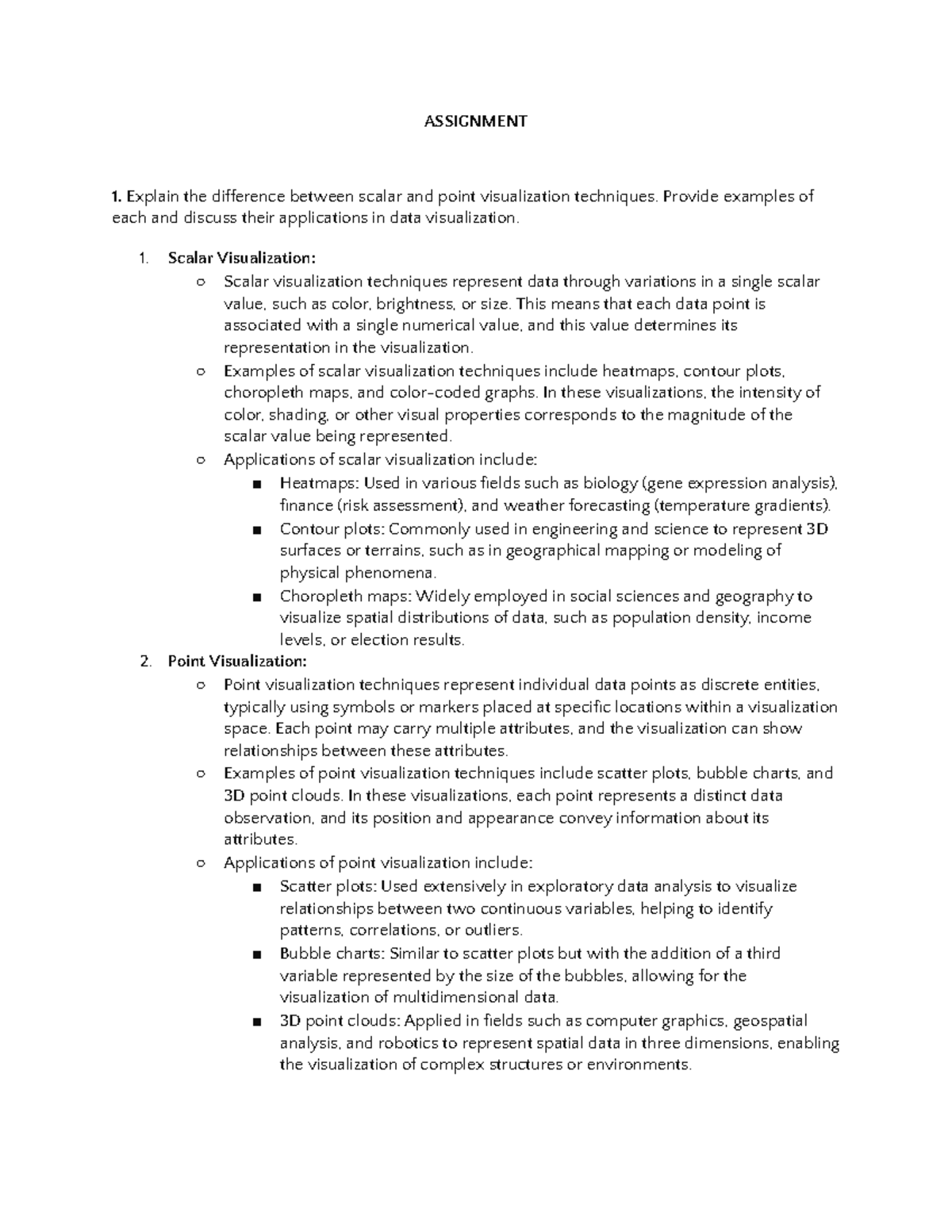 Dv assignment - No is - ASSIGNMENT Explain the difference between scalar and point visualization ...