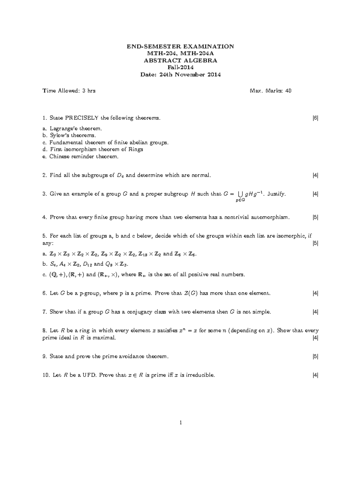 Exam 15 November 2014, questions and answers - END-SEMESTER EXAMINATION ...