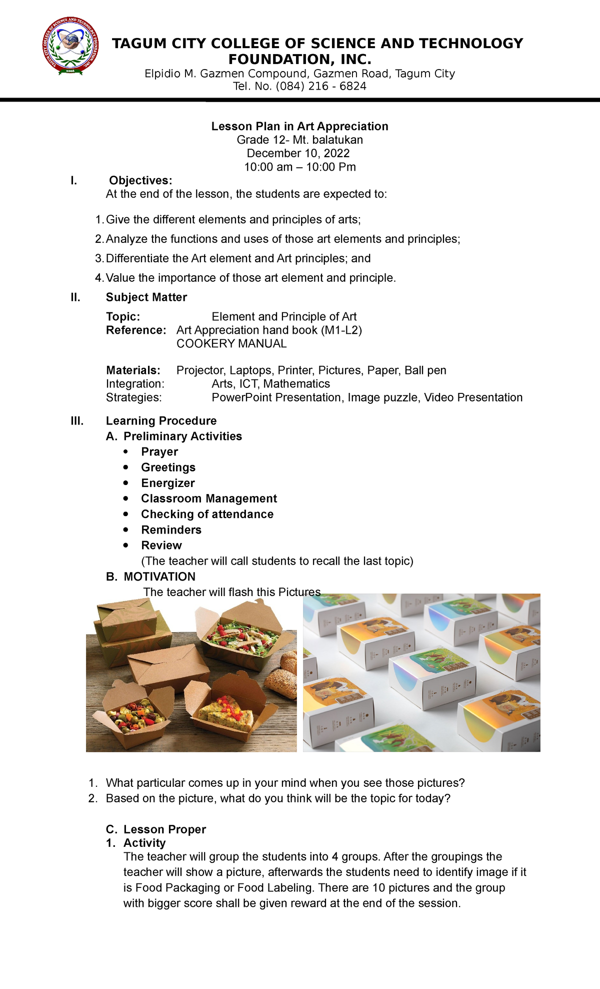 Final-lesson-plan - ddcsds - TAGUM CITY COLLEGE OF SCIENCE AND ...