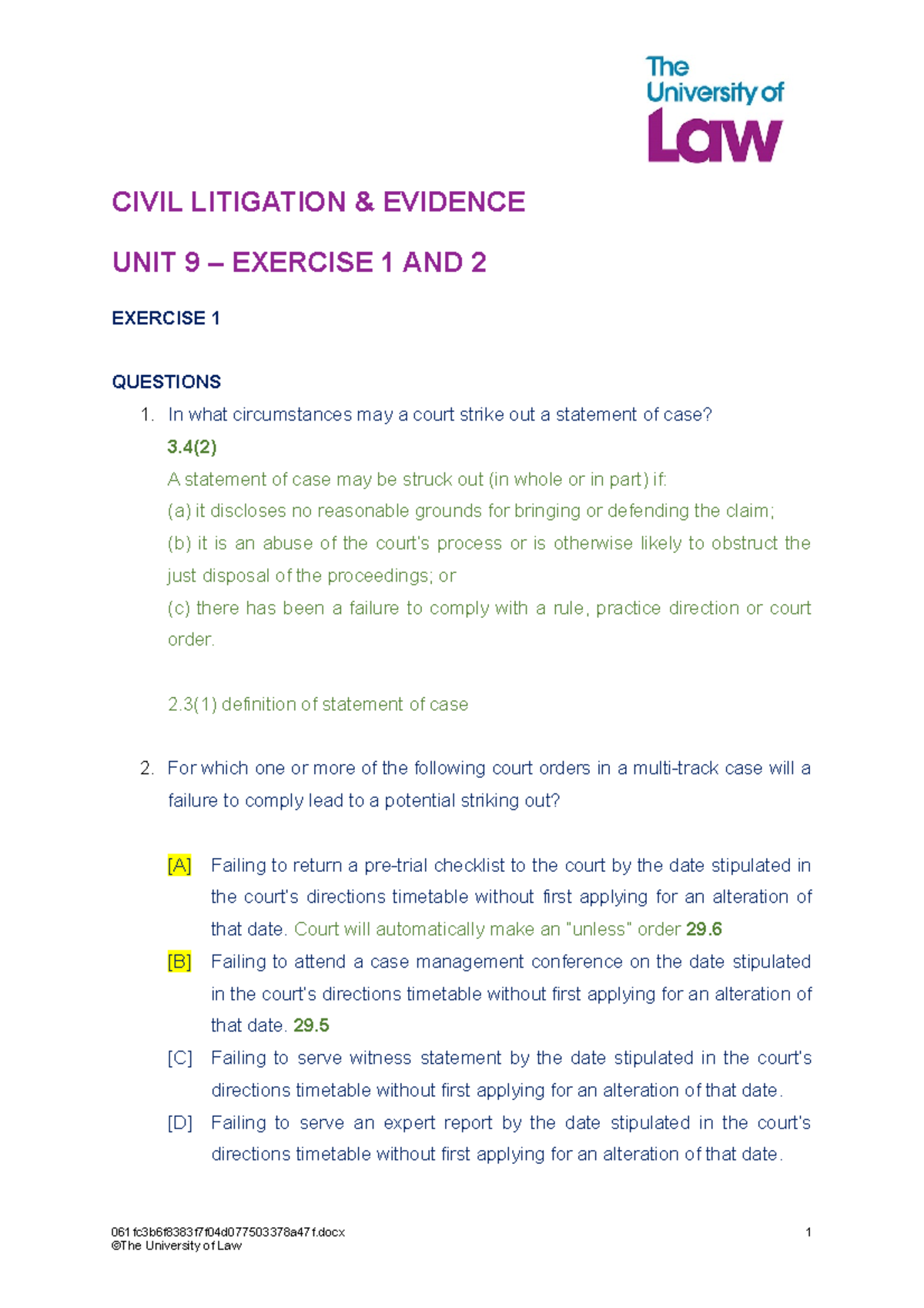 Strike out and Summary judgment exercise - CIVIL LITIGATION & EVIDENCE ...