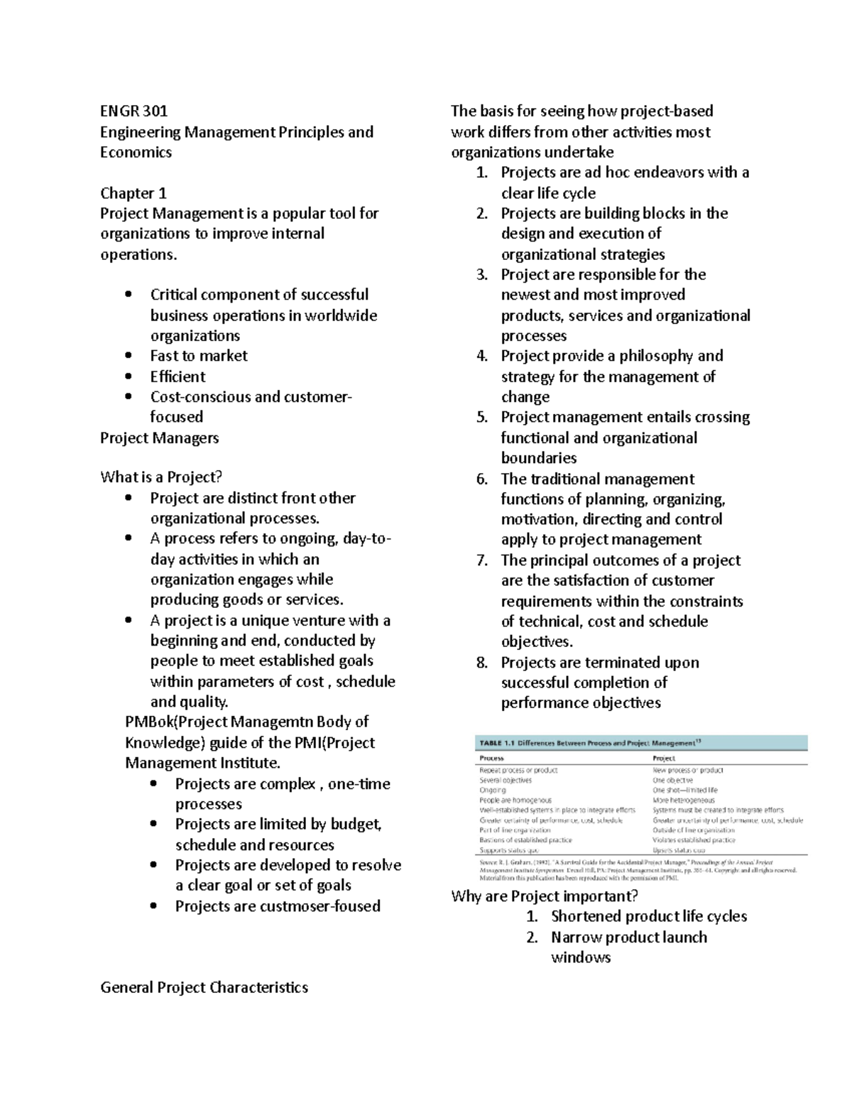 ENGR 301 - LECTURE NOTES - ENGR 301 Engineering Management Principles ...