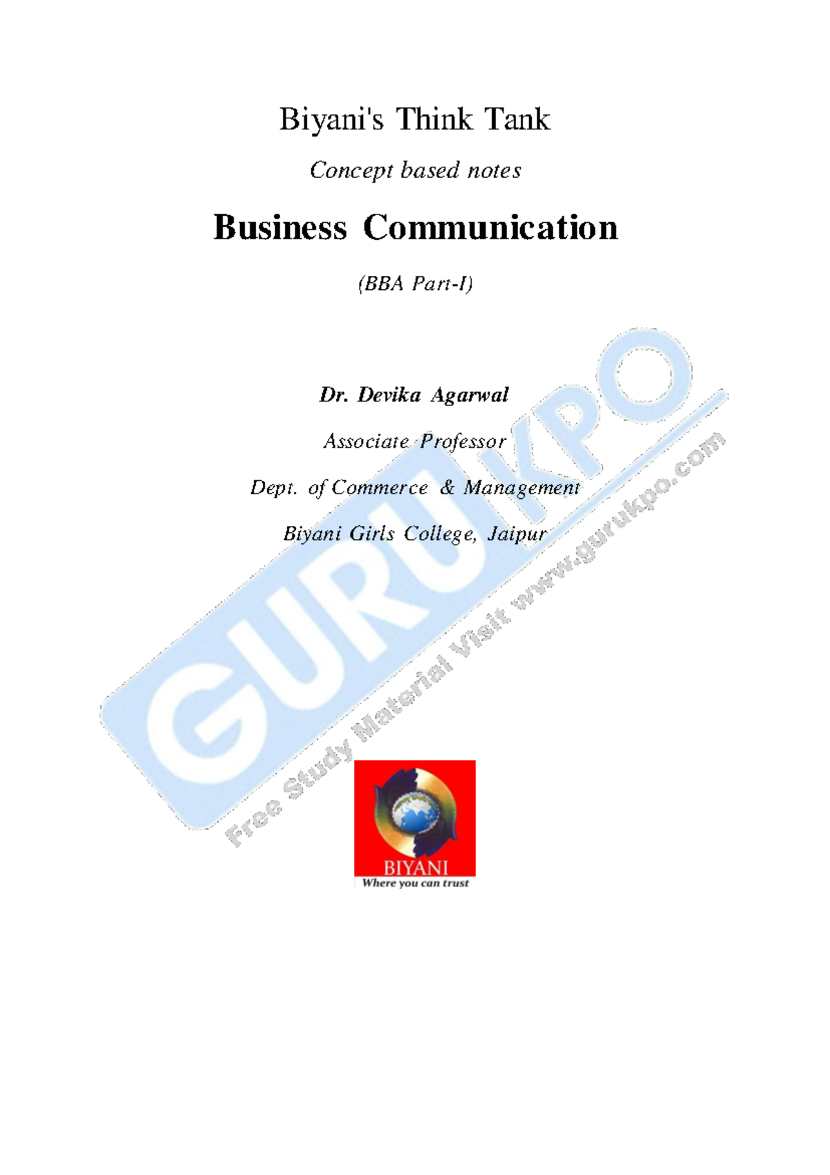 Business Communication - Biyani's Think Tank Concept based notes ...
