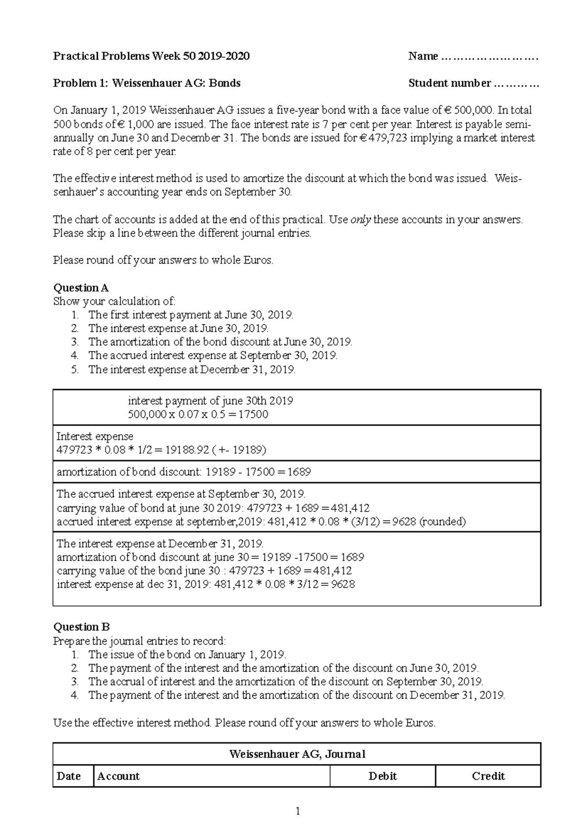 Practical week 5 - Practical Problems Week 50 2019-2020 Name ...