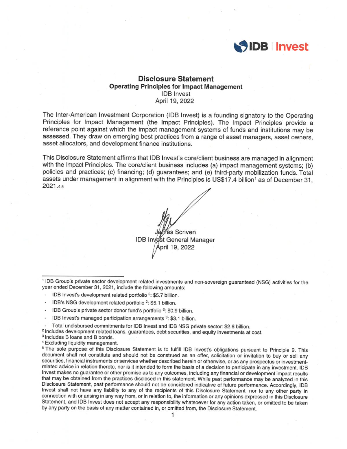 2022 IDB Invest Disclosure Statement OPIM - Principle 1 - Define ...