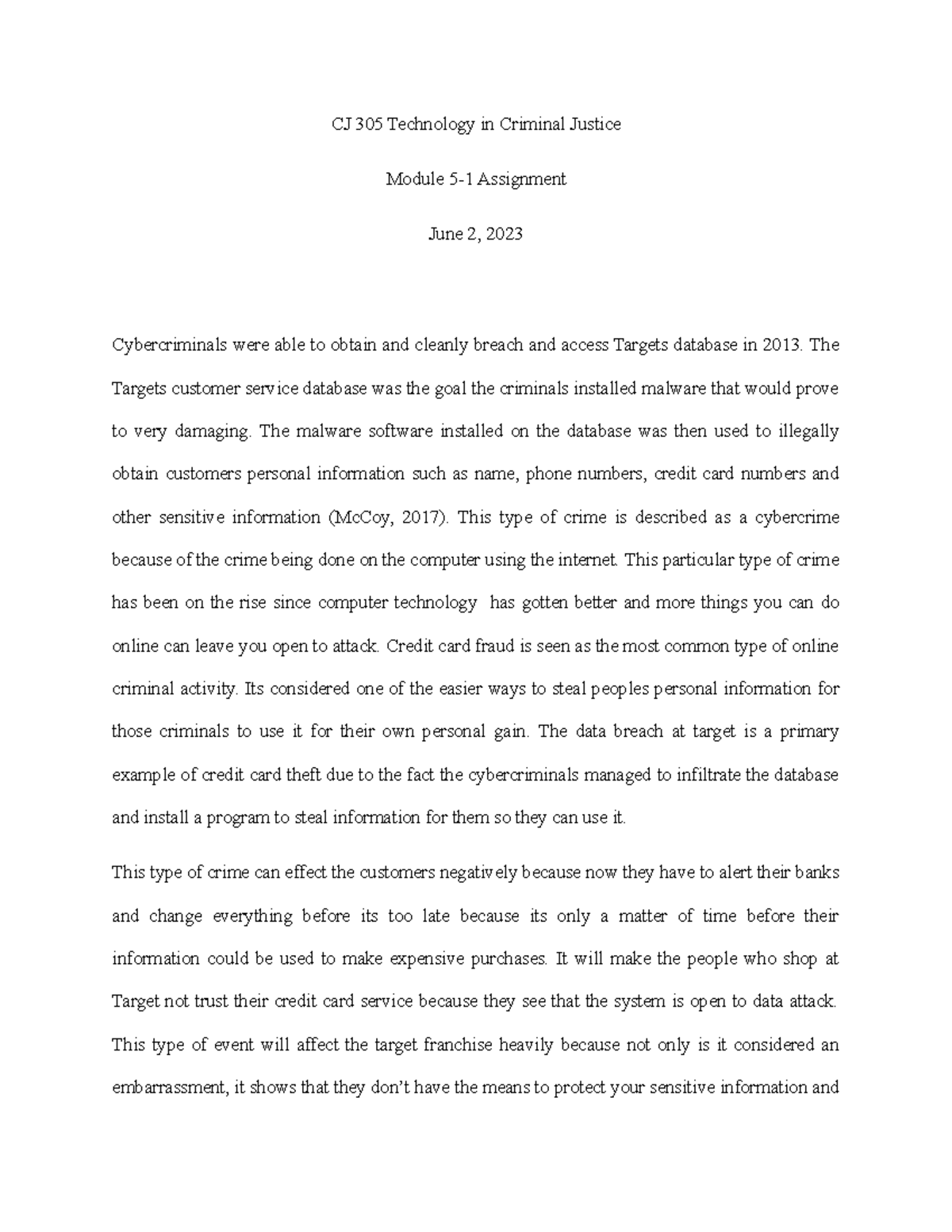 Pena Ruben CJ 305 Module 5-1 Assignment - CJ 305 Technology in Criminal ...
