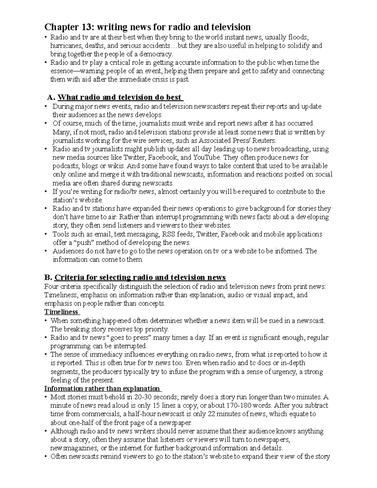 Chapter 13 - Intro to Journalism and Media - Chapter 13: writing news ...