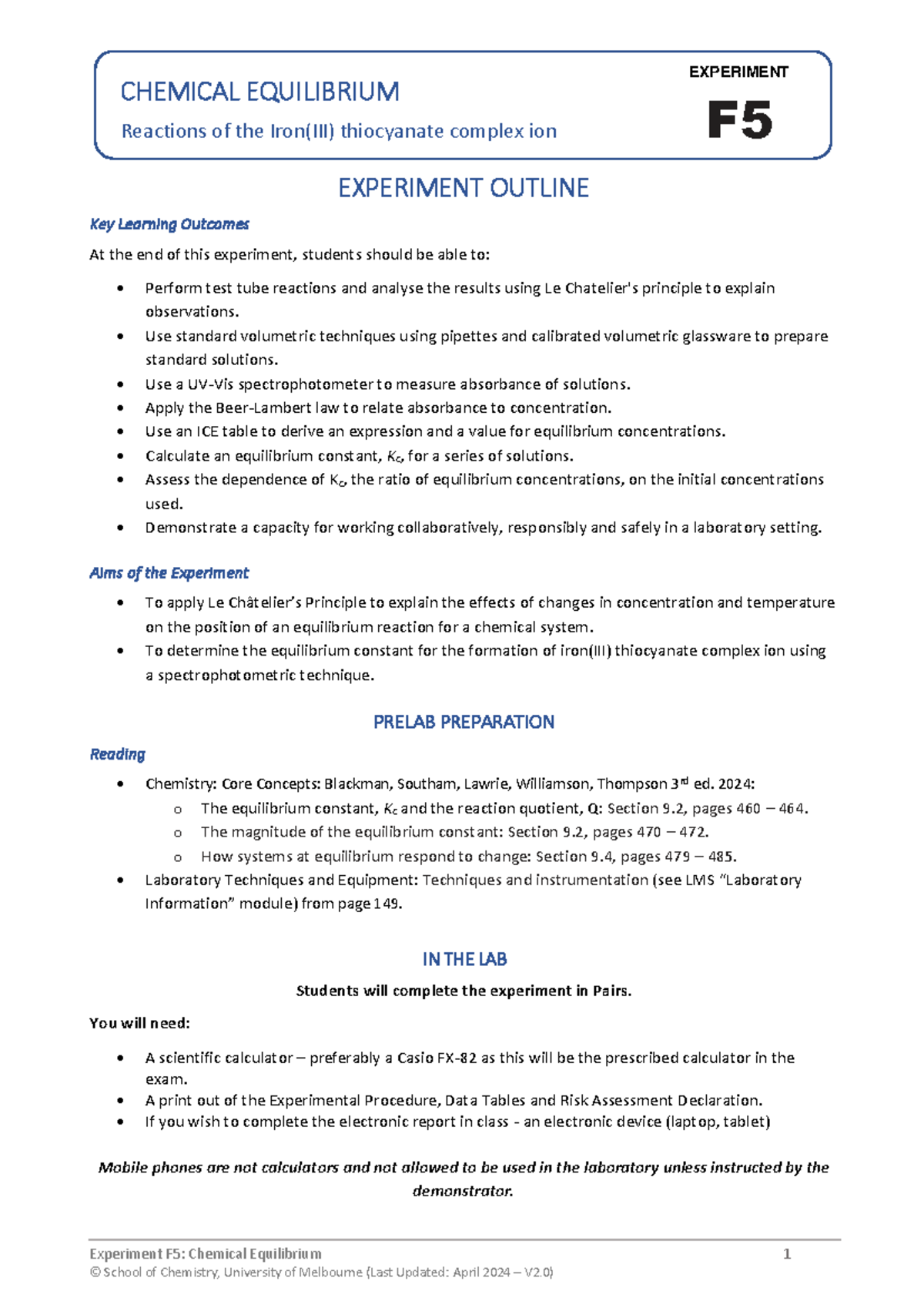F5 report experiment - Experiment F5: Chemical Equilibrium 1 EXPERIMENT ...